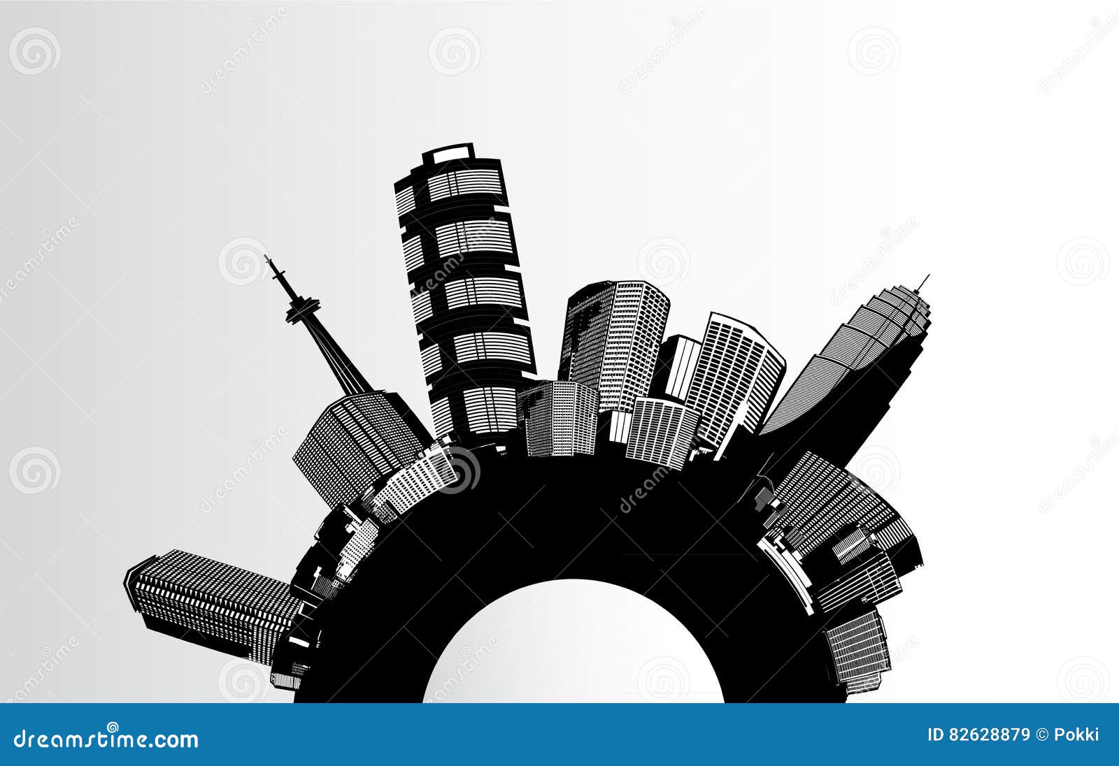Round Black and White Cityscape with Skyscrapers Stock Vector ...