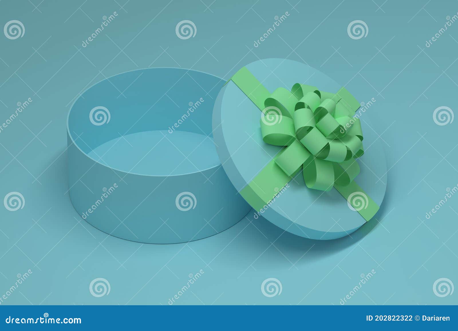 Round Blue Box with Green Bow on Blue Background Stock Illustration ...