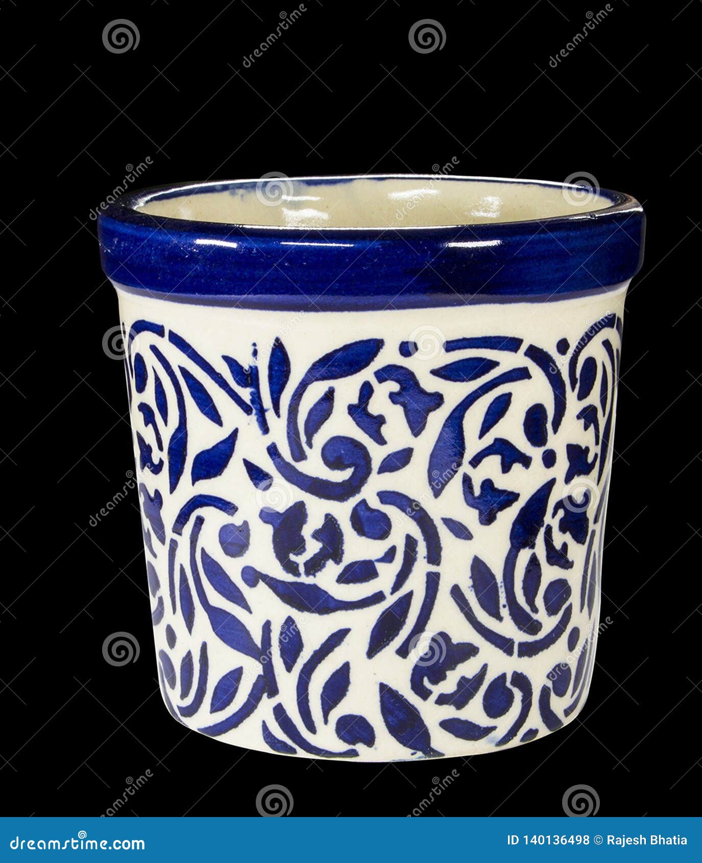 Round Blue Ceramic Pot Blue Pattern Stock Photo - Image of interior ...
