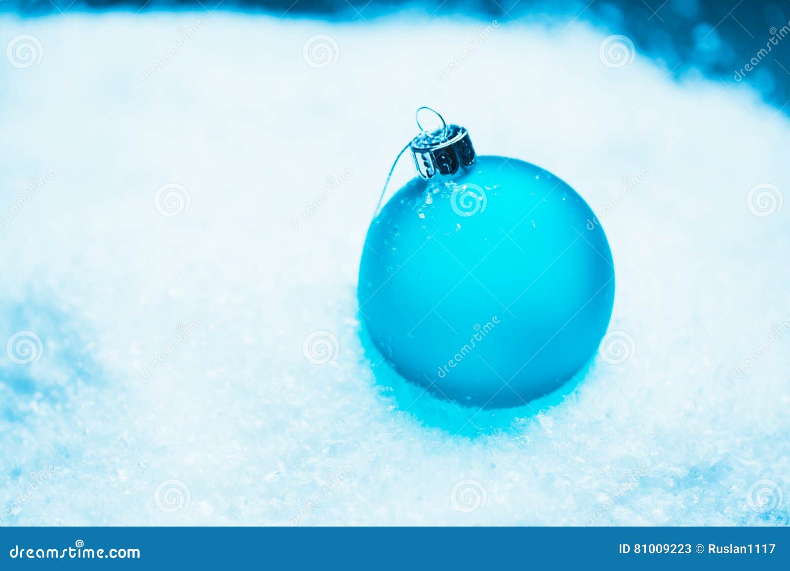 Round Blue Christmas Balls on the Snow New Cold Stock Image - Image of ...