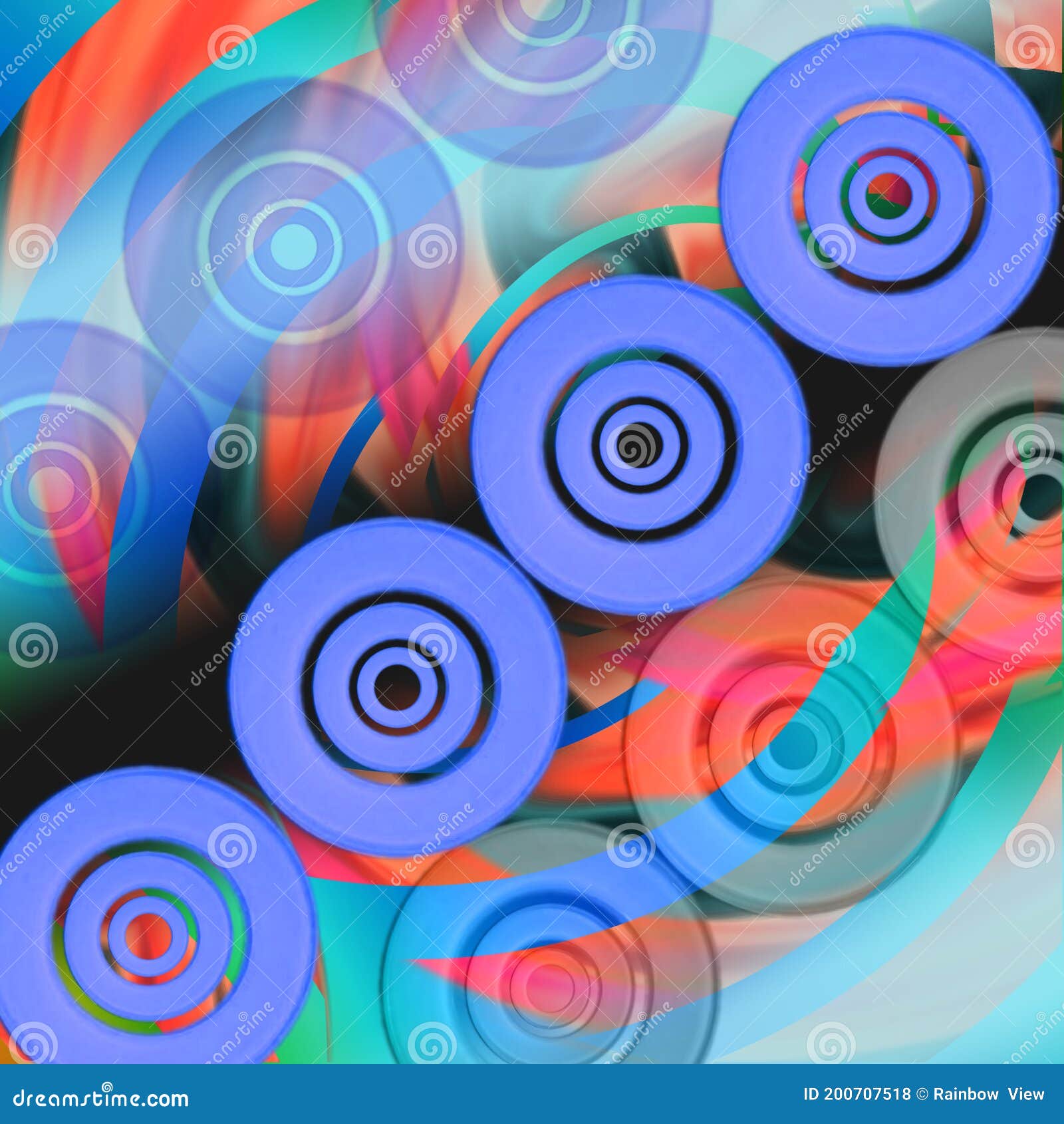 Round Blue Digital Textile Design, Mixing Color, Cyan Color Stock ...