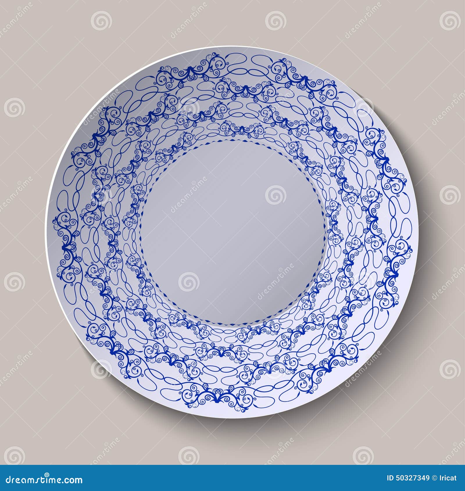 Round Blue Floral Ornament Ethnic Style. Pattern Shown on the Ceramic ...