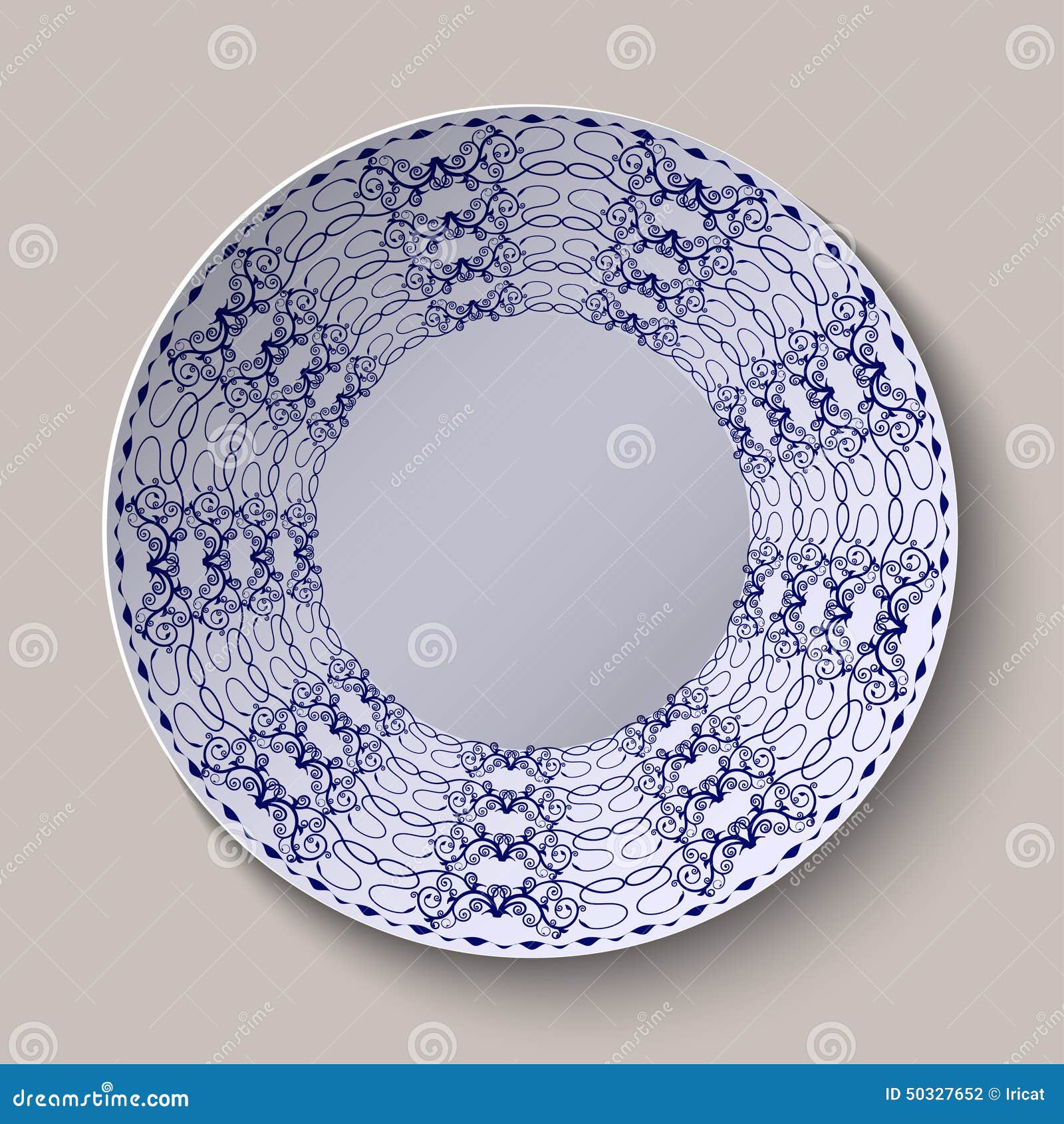 Round Blue Floral Ornament Oriental Style. Pattern Shown on the Ceramic ...