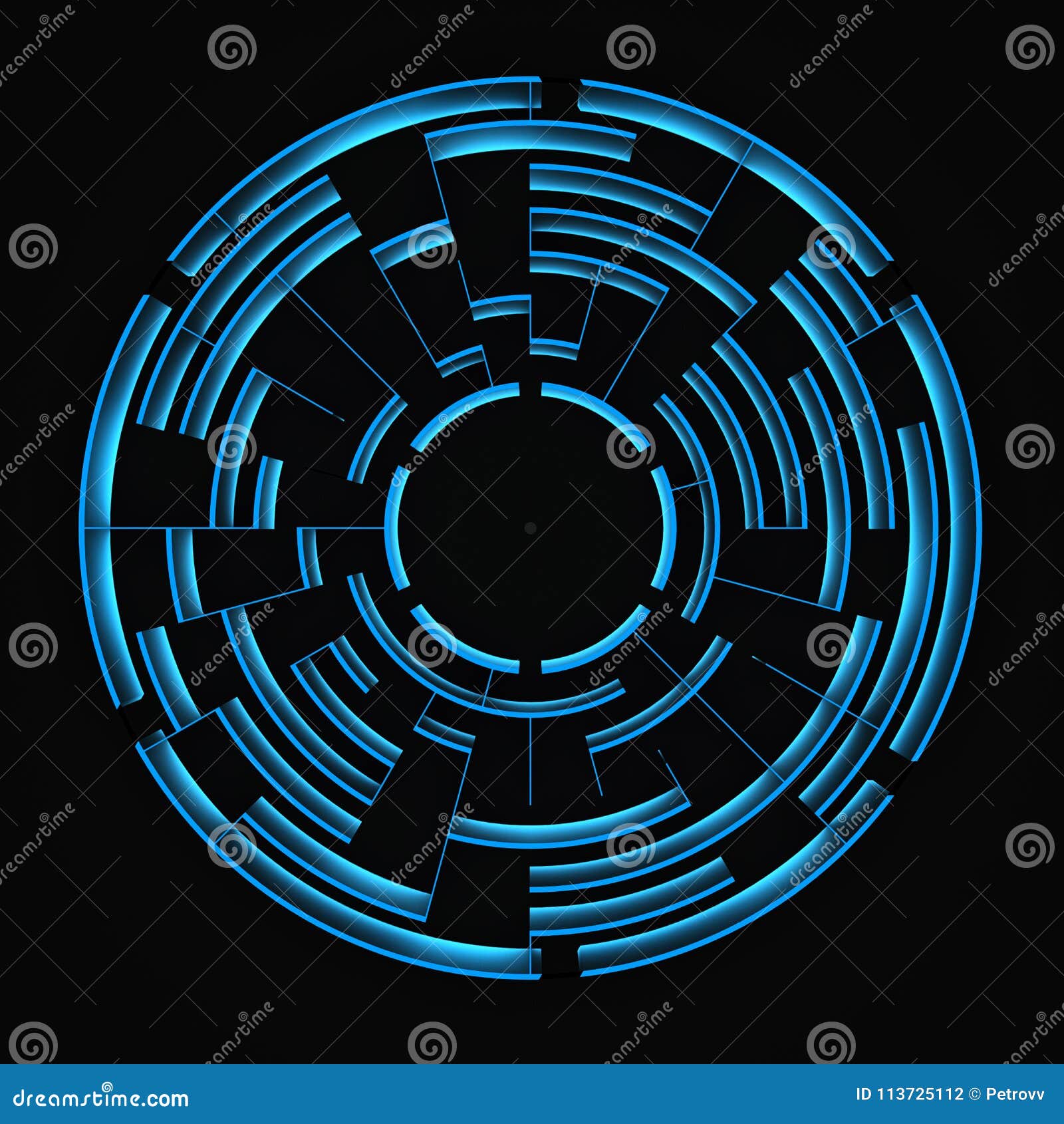 Round Blue Labyrinth on a Black Background Stock Illustration ...