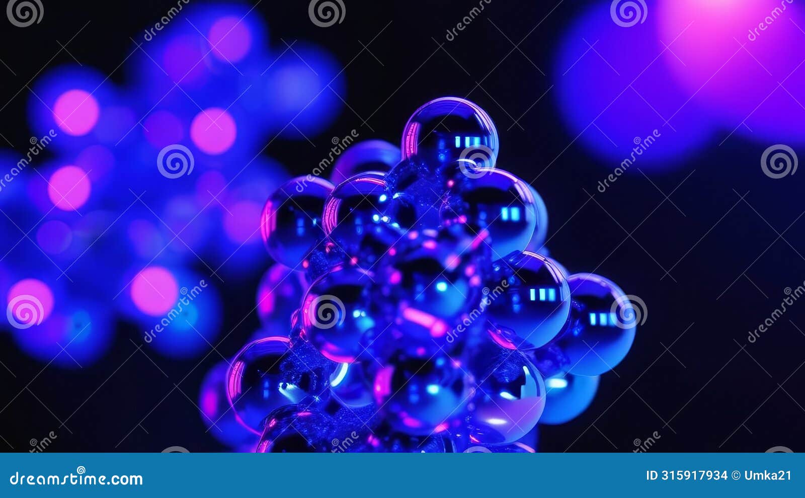 Round Blue Molecules in Neon Light, on Dark Background Stock Photo ...