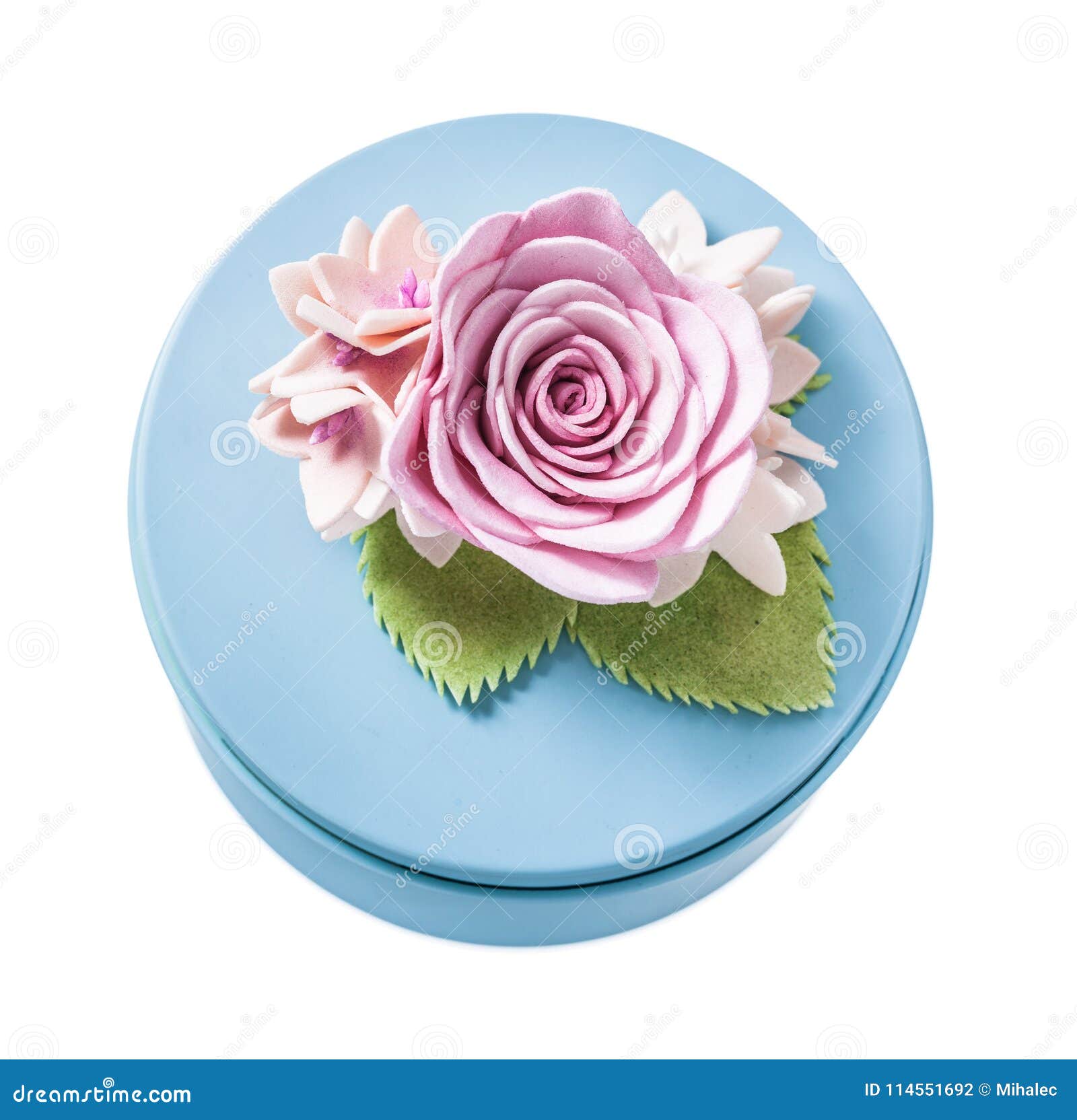 Round Blue Present Box Isolated on White Stock Photo - Image of present ...