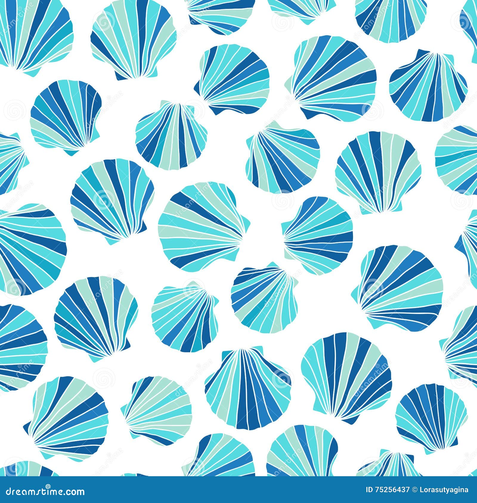 Round Blue Seashells. Stylized Seamless Pattern. Stock Vector ...