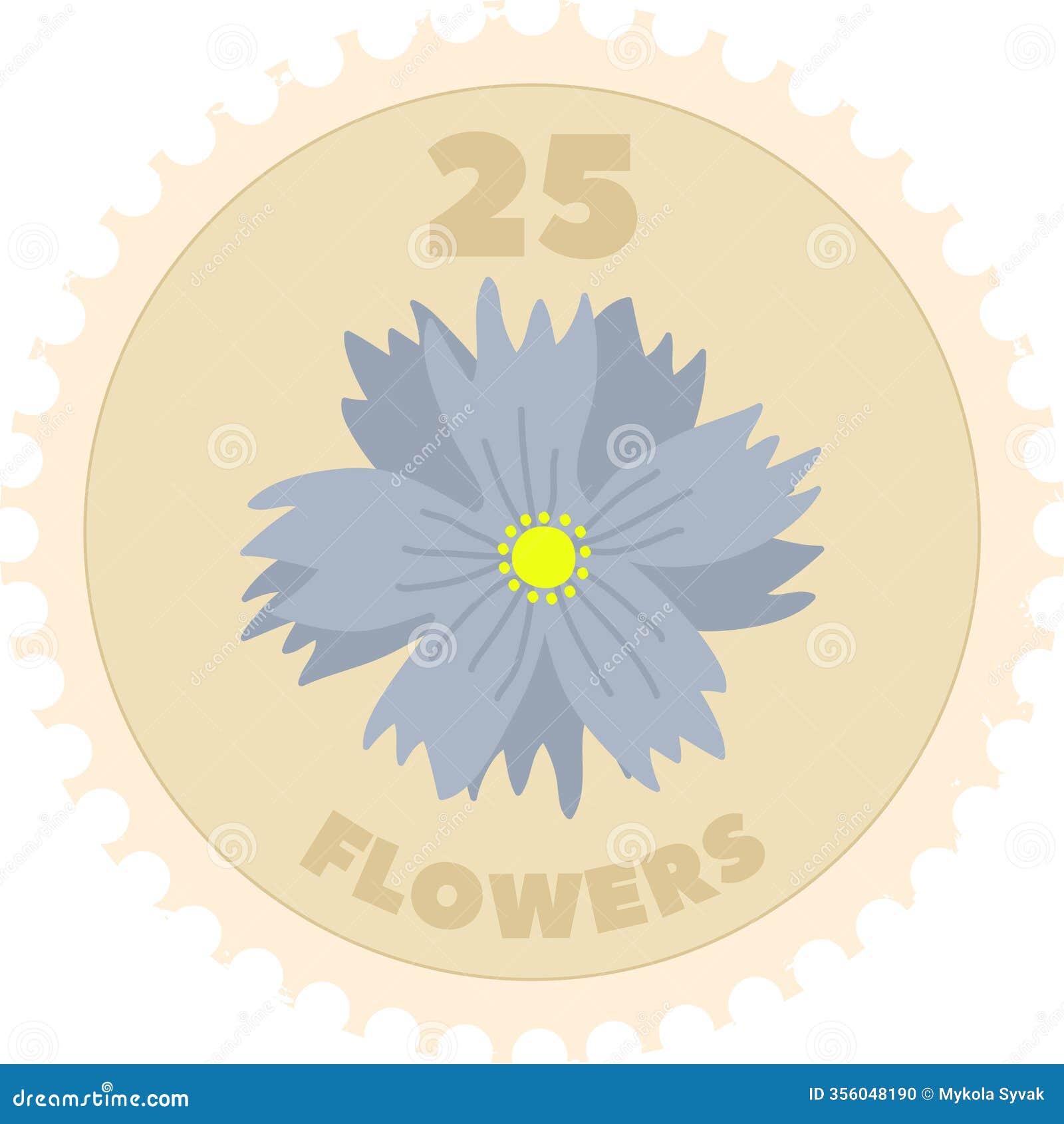 Round Botanical Postage Stamp with Flower Stock Illustration ...