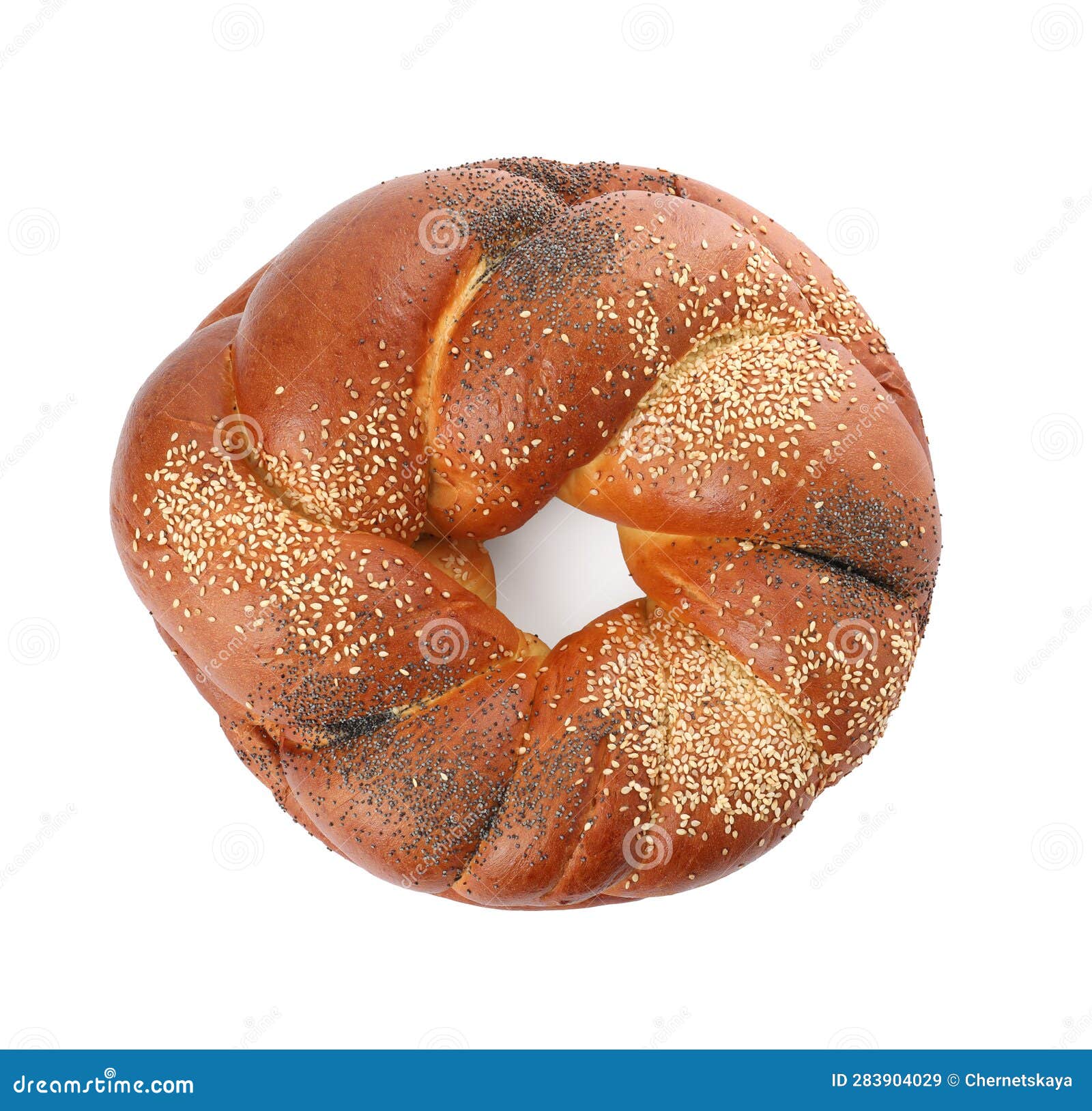 Round Braided Bread Isolated on White, Top View. Fresh Pastry Stock ...