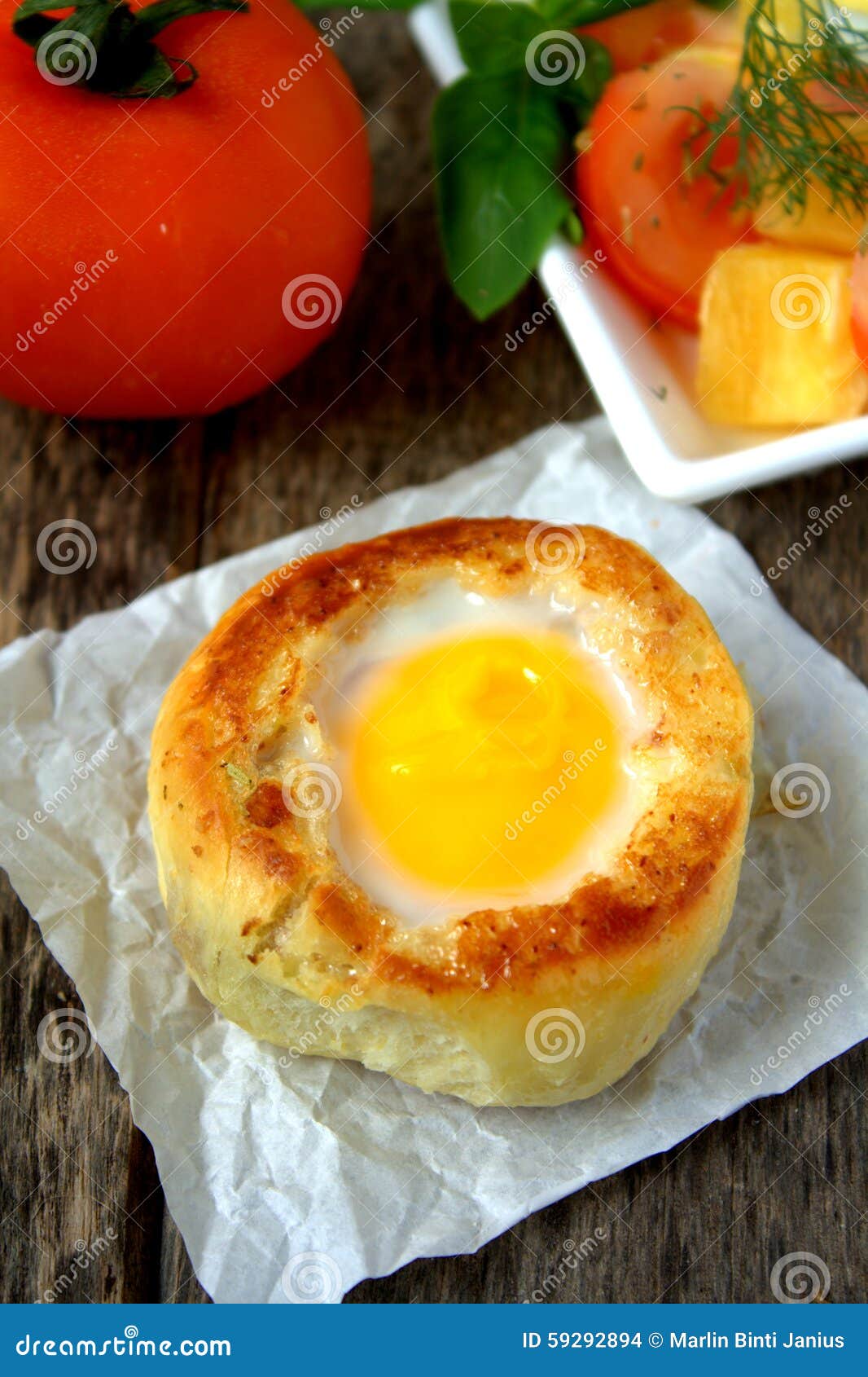 Round Bread Bun with Egg Inside Bun Stock Photo - Image of design ...