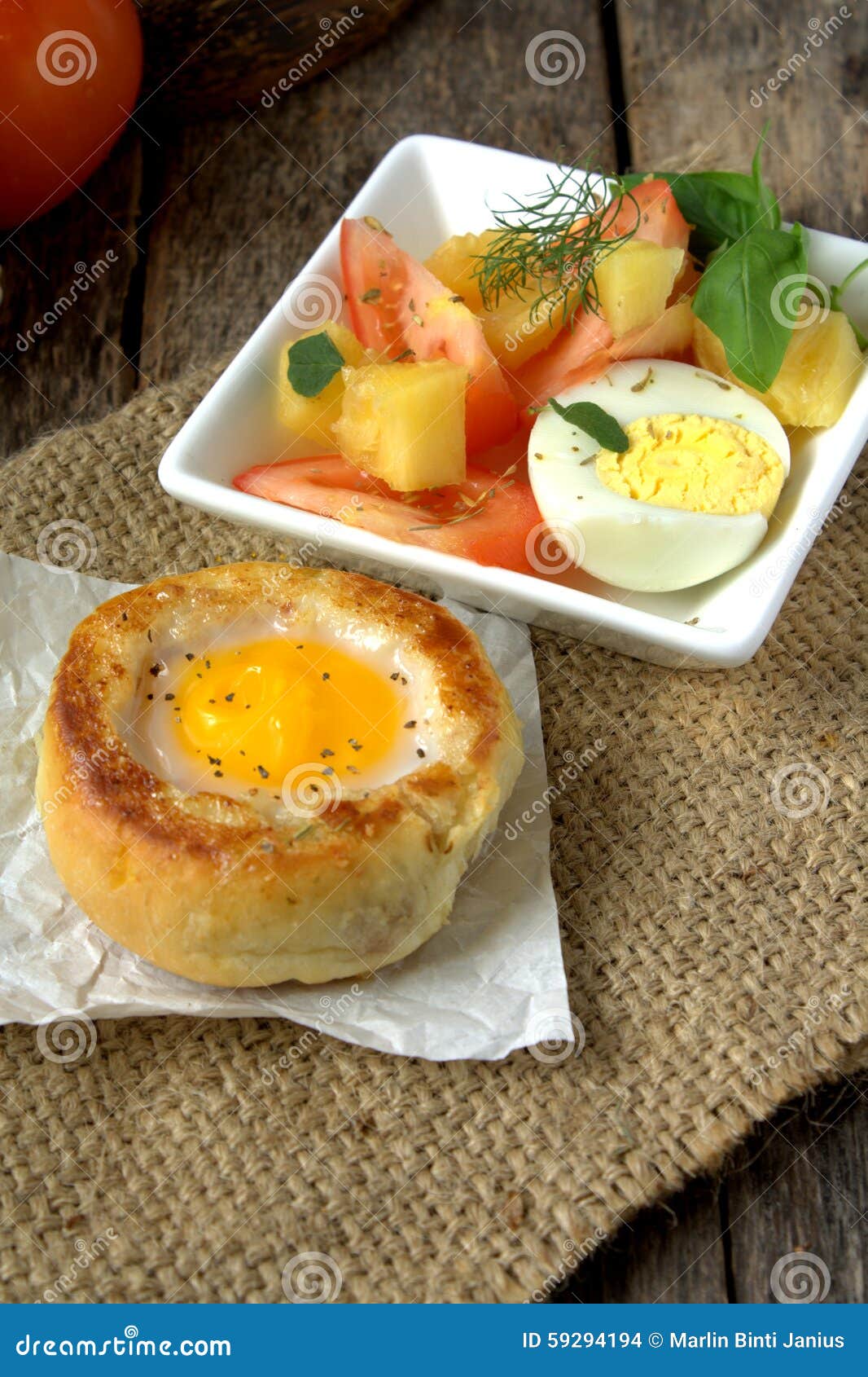 Round Bread Bun with Egg Inside Bun Stock Photo - Image of english ...