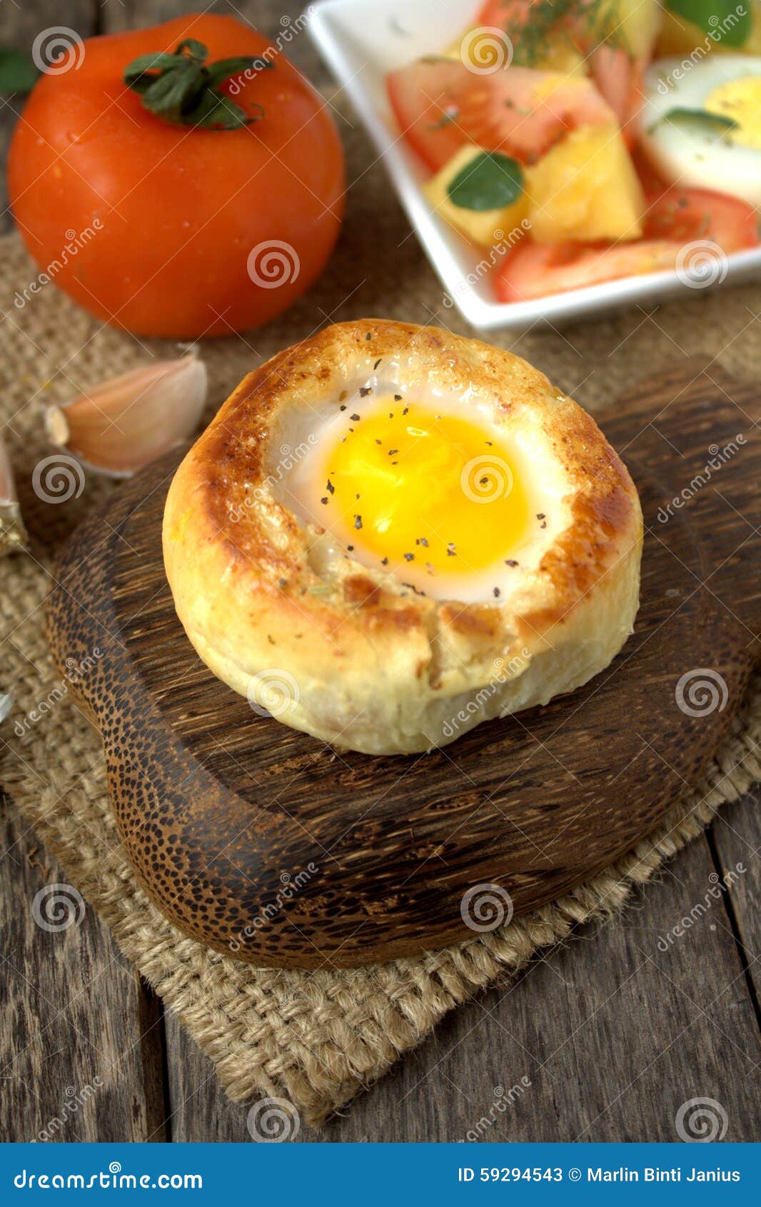 Round Bread Bun with Egg Inside Bun Stock Image - Image of food ...