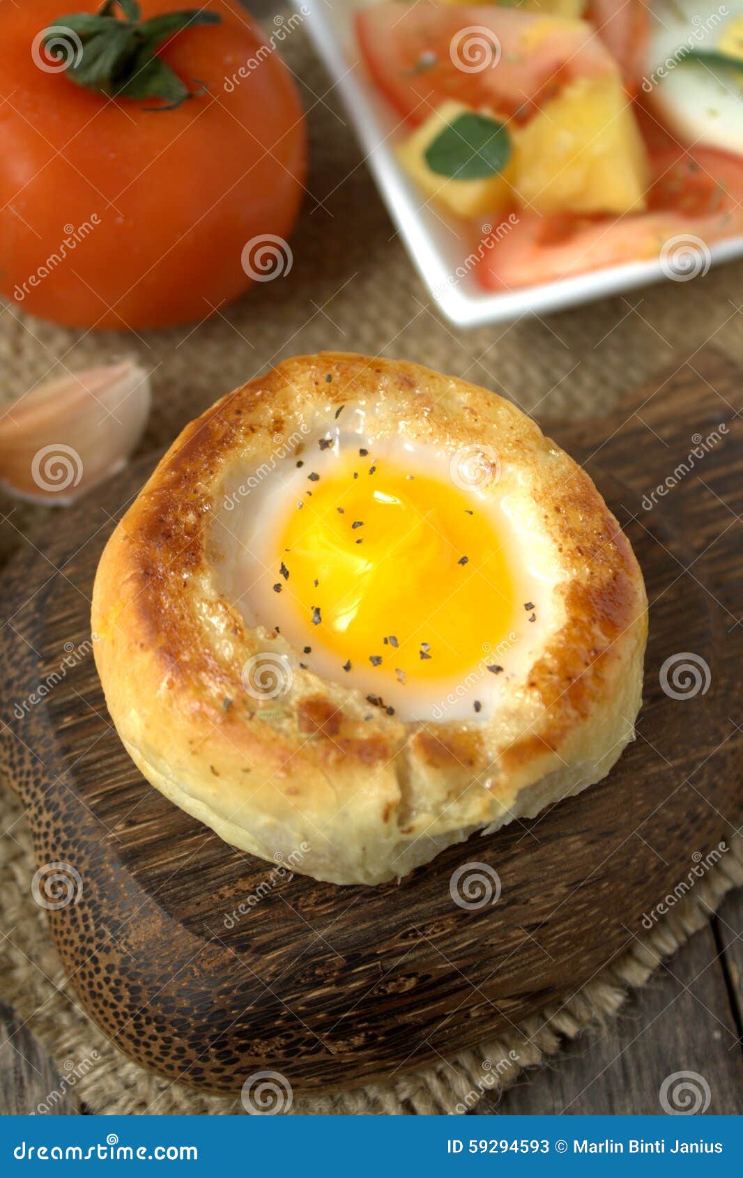 Round Bread Bun with Egg Inside Bun Stock Image - Image of lunch ...