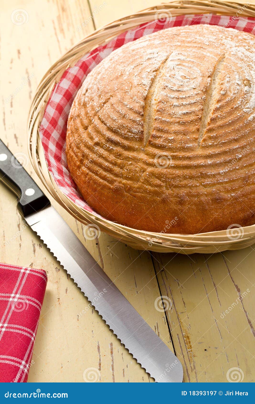 Round Bread on Kitchen Table Stock Image - Image of wheat, homemade ...