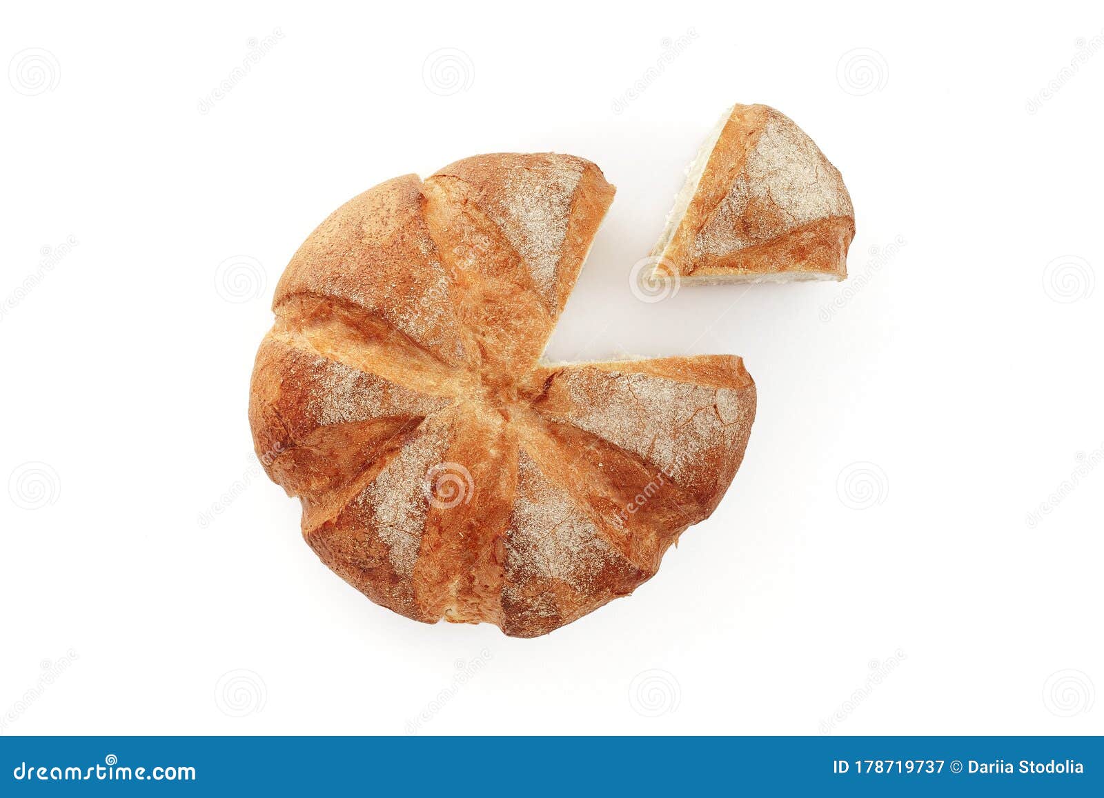 Round Bread Sliced on a White Background. Isolated Stock Image - Image ...