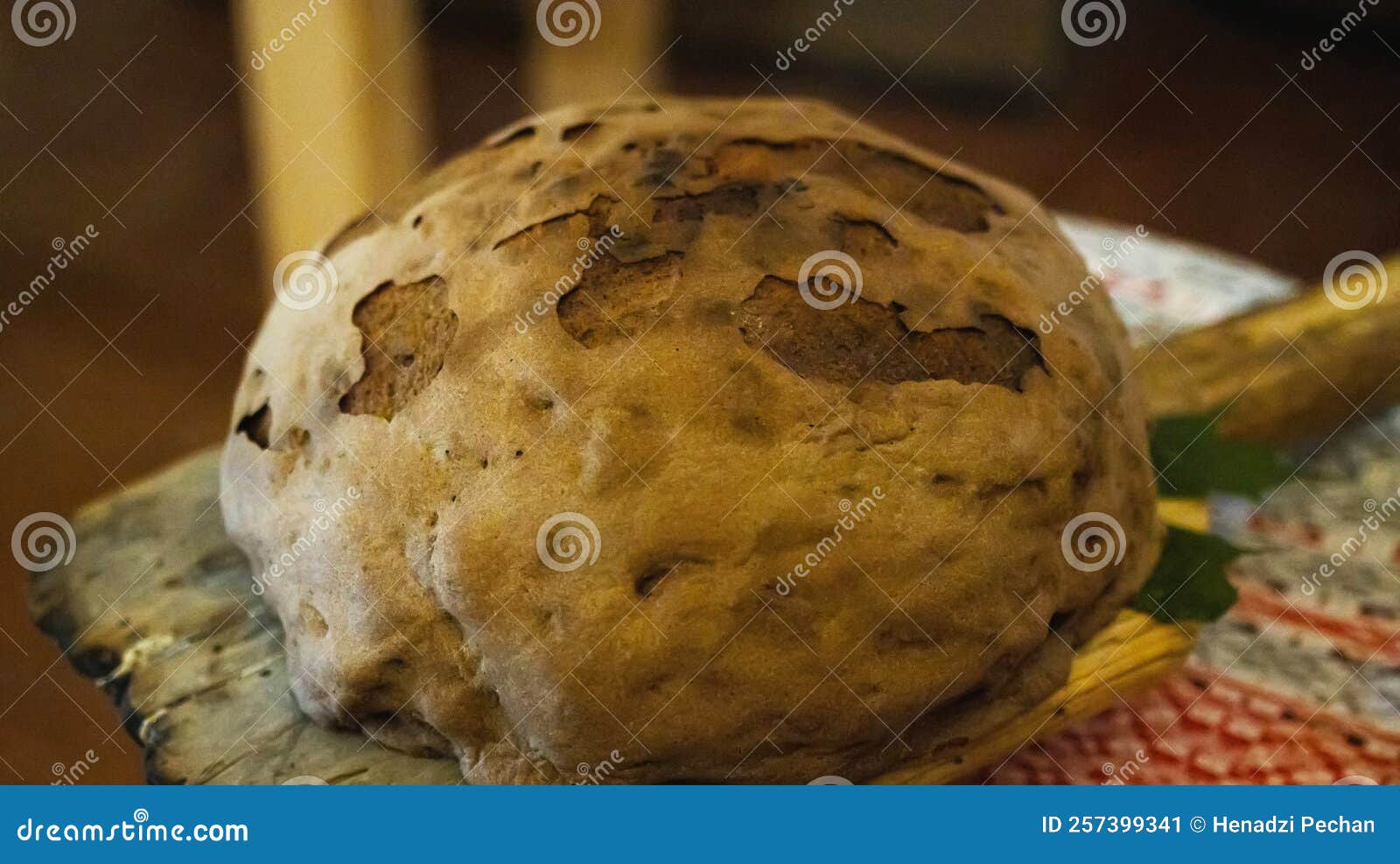 Round Brown Bread Baked in a Rustic Oven, Close-up Stock Image - Image ...