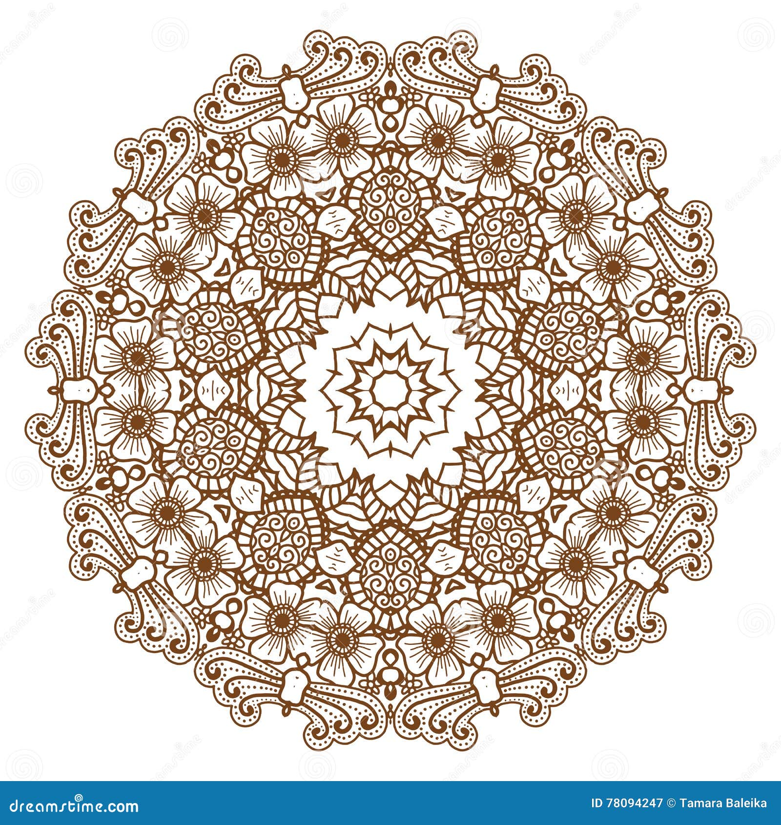 Round brown mandala. stock vector. Illustration of drawing - 78094247