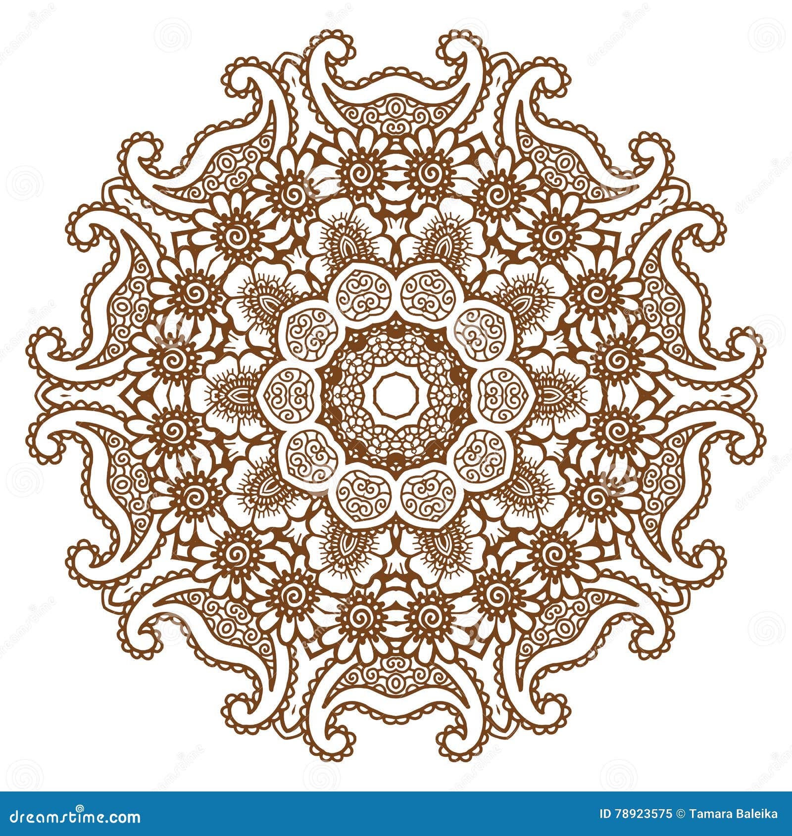 Round brown mandala. stock vector. Illustration of decoration - 78923575