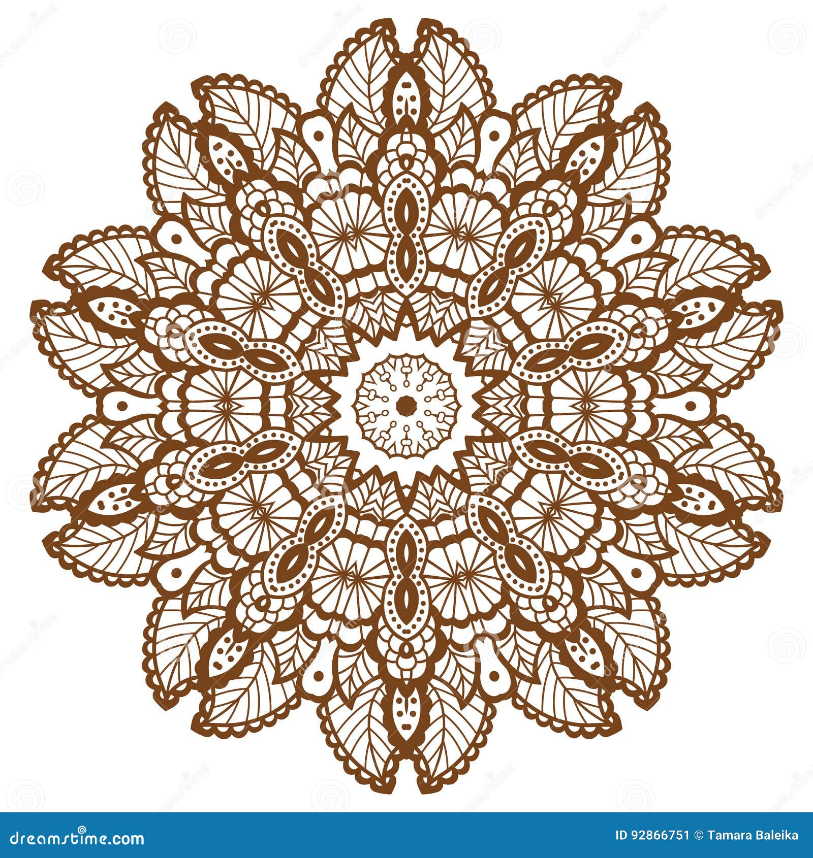 Round brown mandala. stock vector. Illustration of indian - 92866751