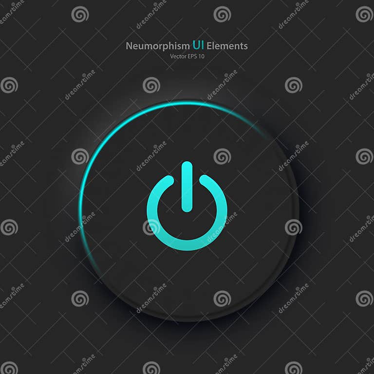 A Round Button with a Blue Power Symbol on a Black Background. Stock ...