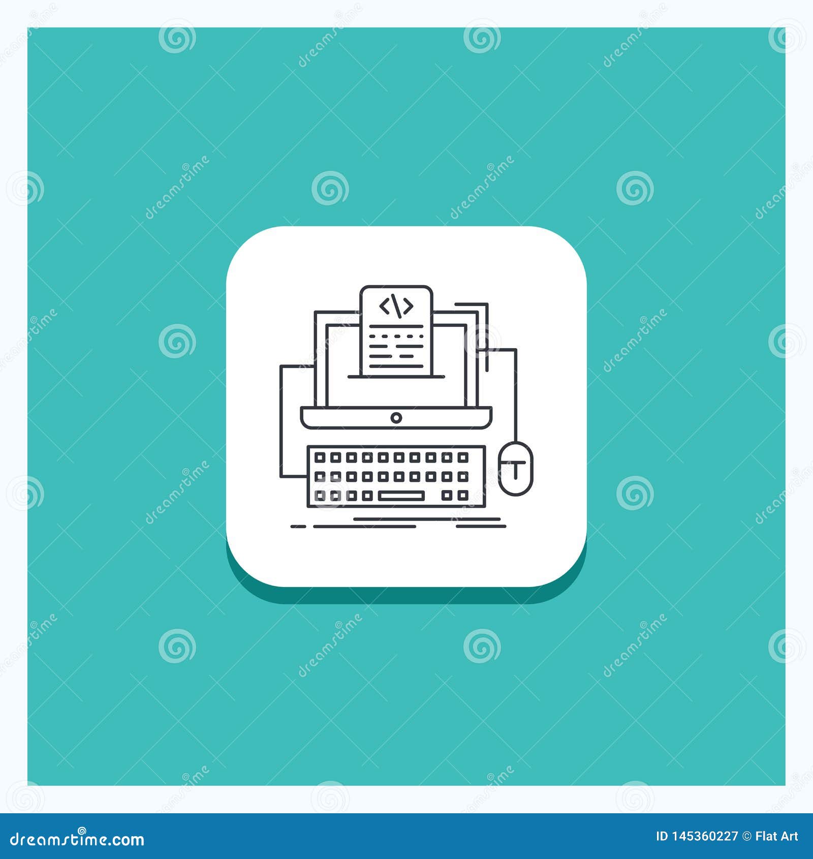 Round Button for Code, Coding, Computer, Monoblock, Screen Line Icon Turquoise Background Stock ...