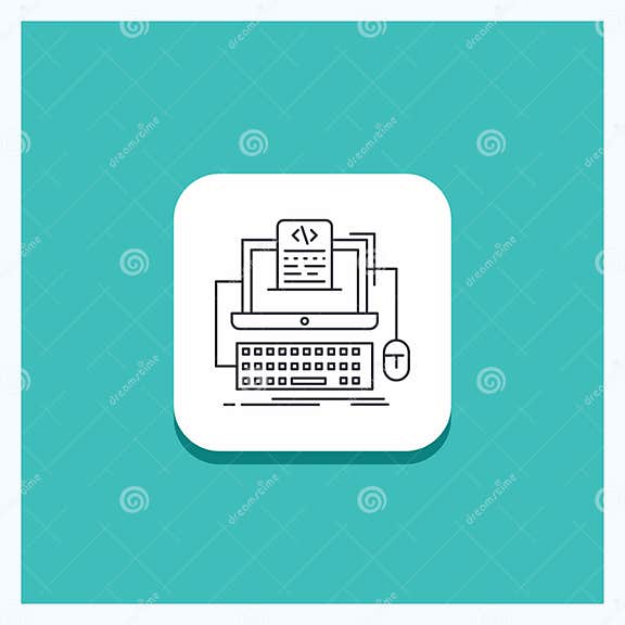 Round Button for Code, Coding, Computer, Monoblock, Screen Line Icon Turquoise Background Stock ...