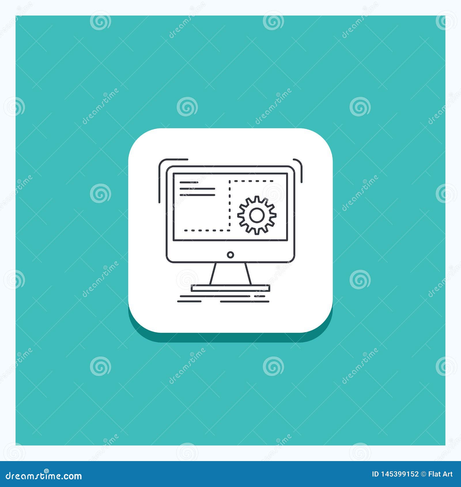 Round Button for Command, Computer, Function, Process, Progress Line Icon Turquoise Background ...