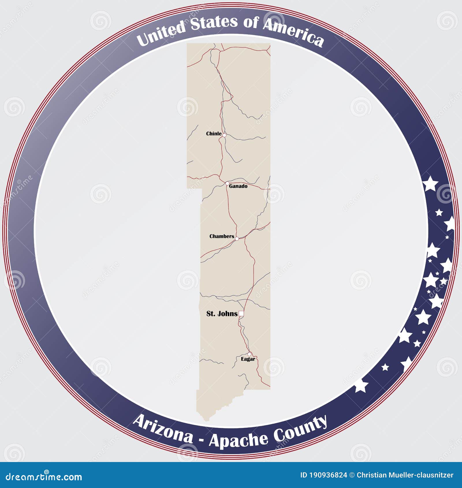Map of Apache County in Arizona Stock Vector - Illustration of city ...