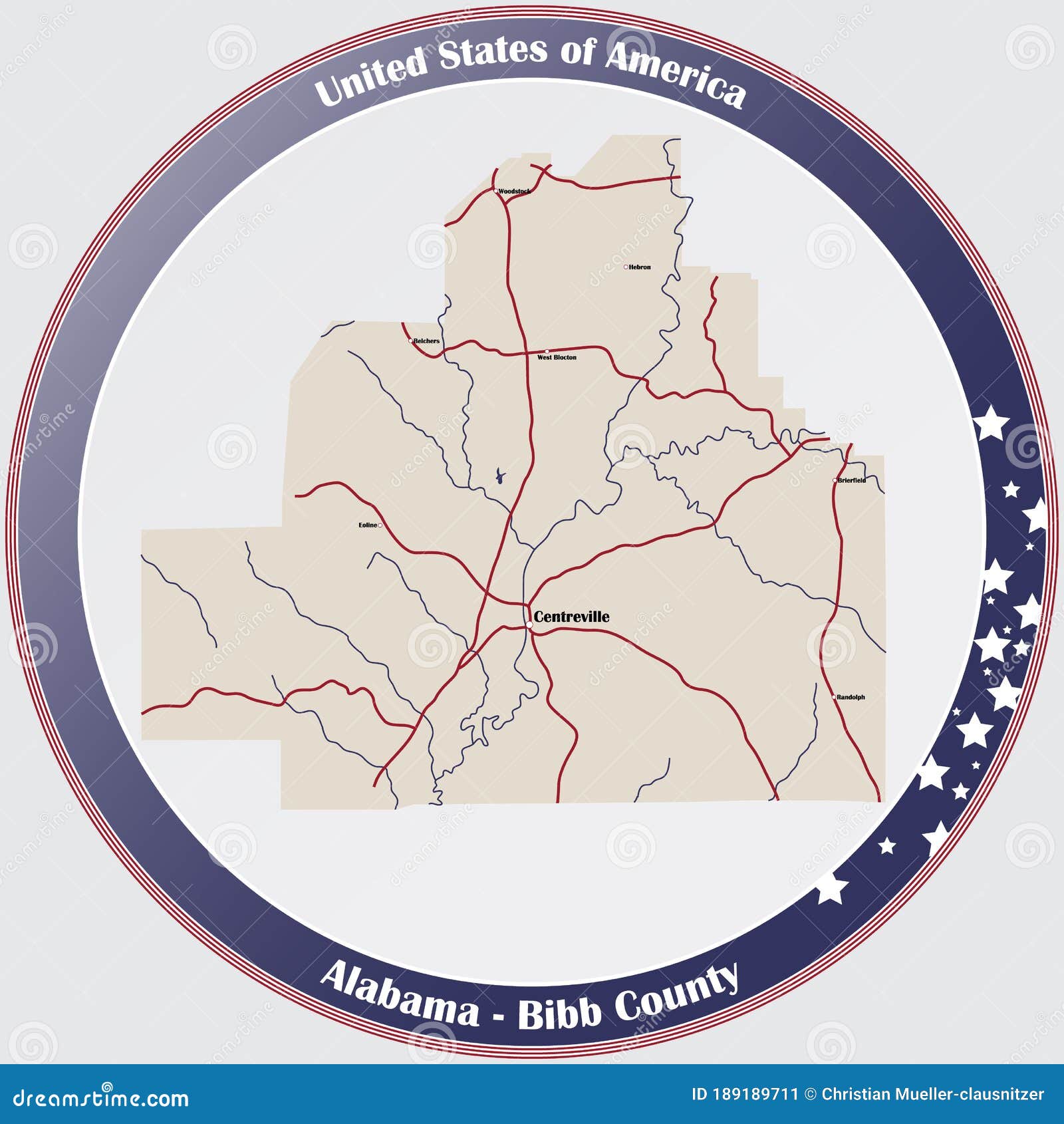 Map of Bibb County in Alabama Stock Vector - Illustration of state ...