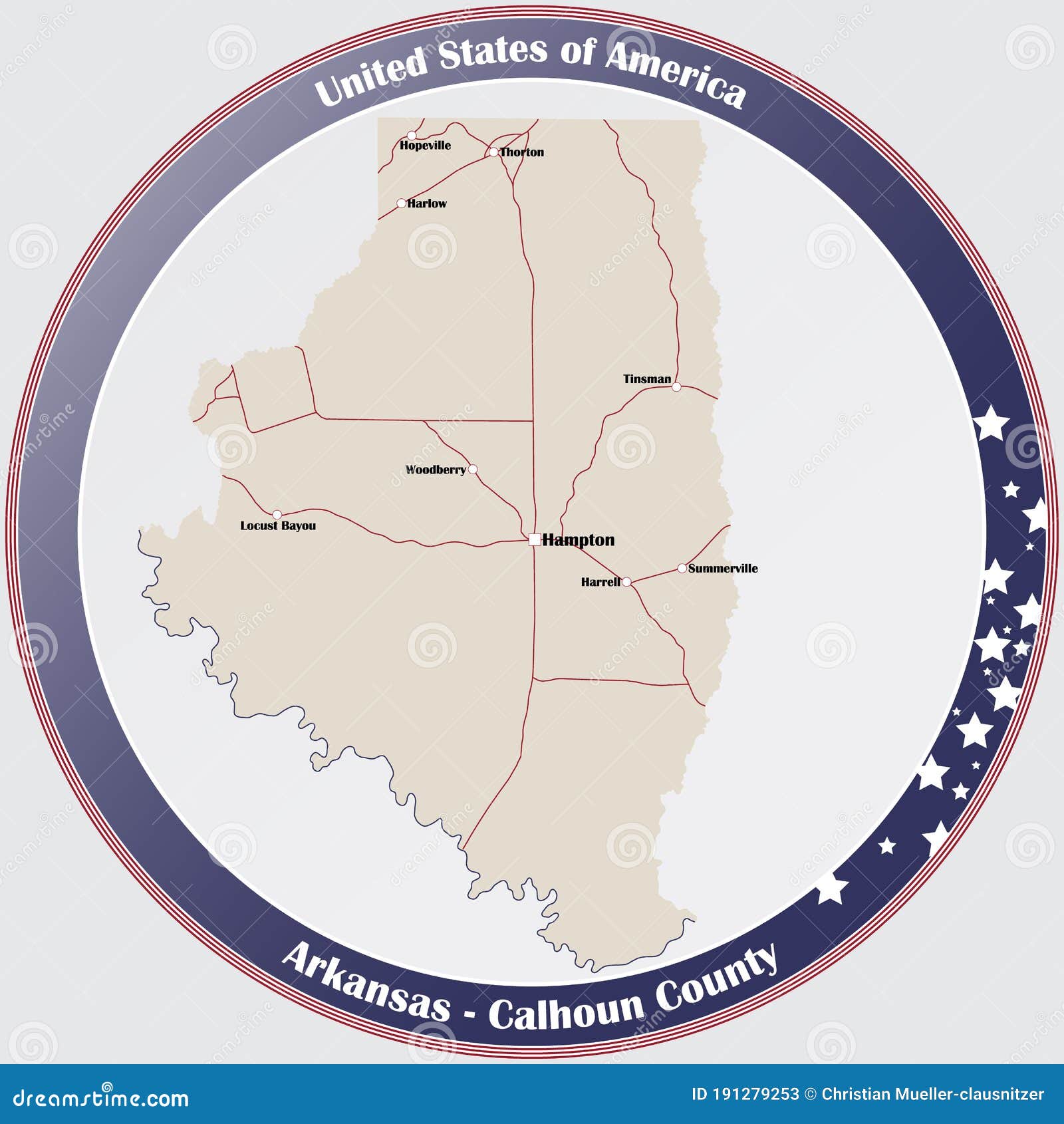 Map of Calhoun County in Arkansas Stock Vector - Illustration of nation ...