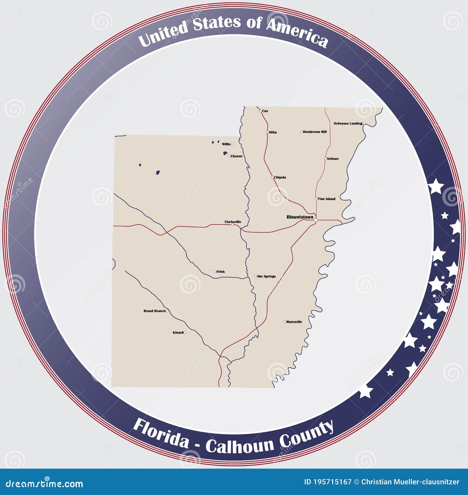 Map of Calhoun County in Florida Stock Vector - Illustration of ...