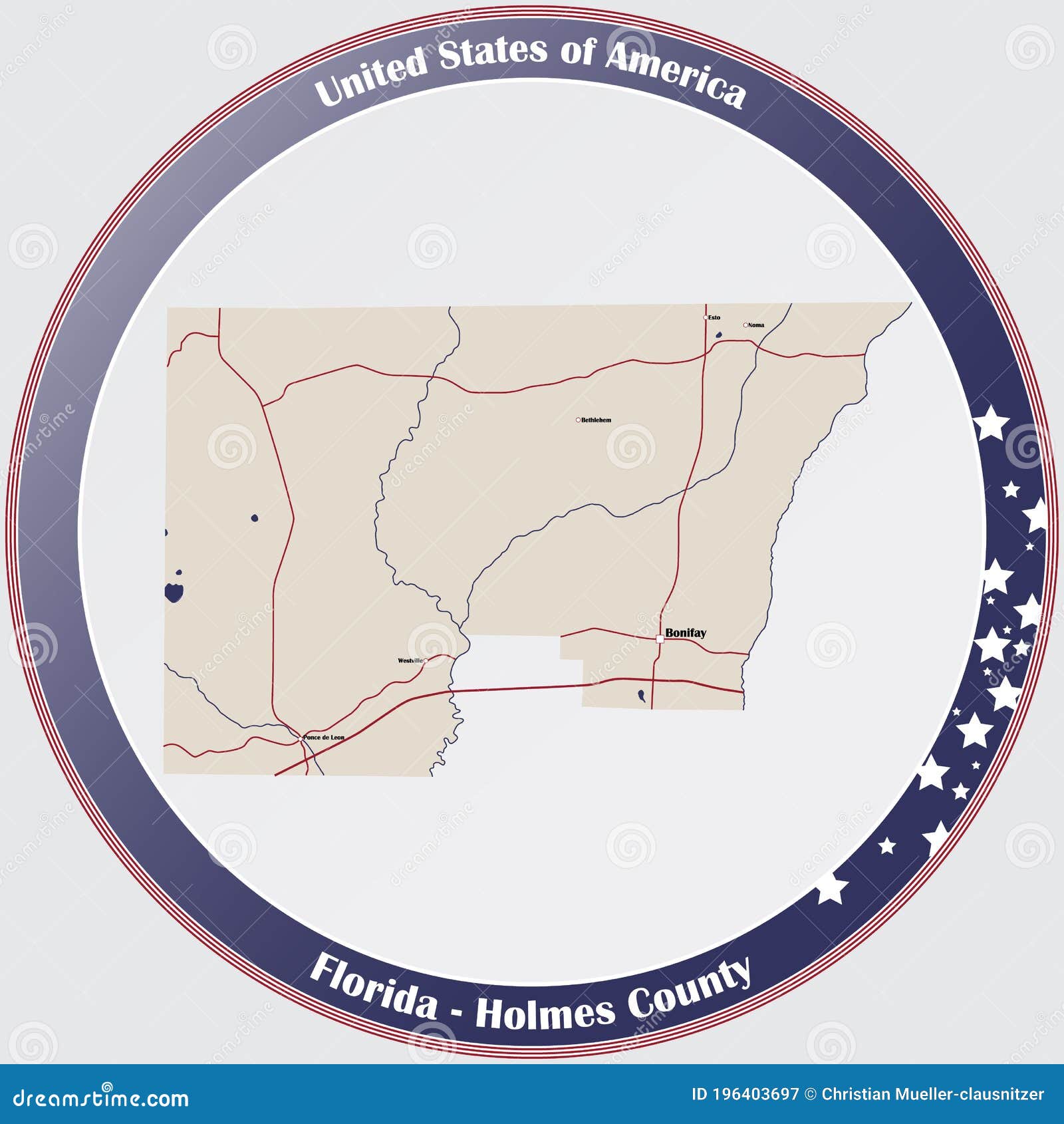 Map of Holmes County in Florida Stock Vector - Illustration of county ...