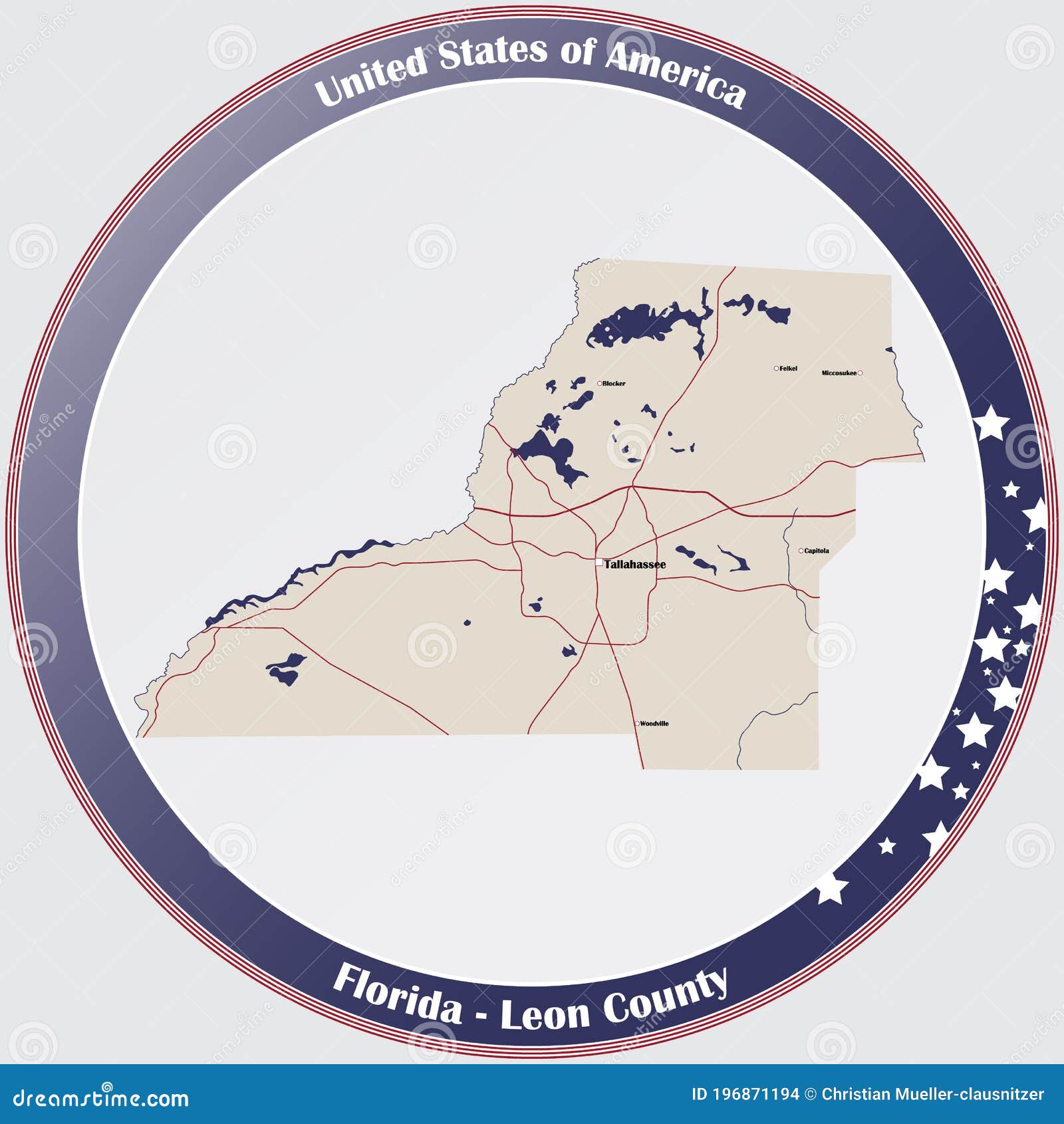 Map of Leon County in Florida Stock Vector - Illustration of icon ...