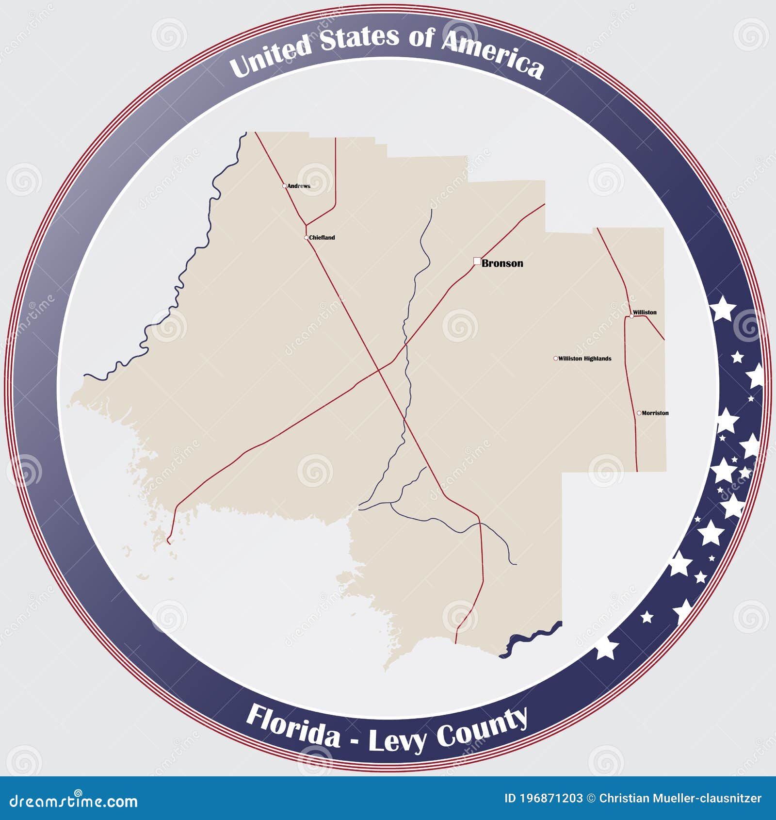 Map Of Levy County In Florida USA. Cartoon Vector | CartoonDealer.com ...
