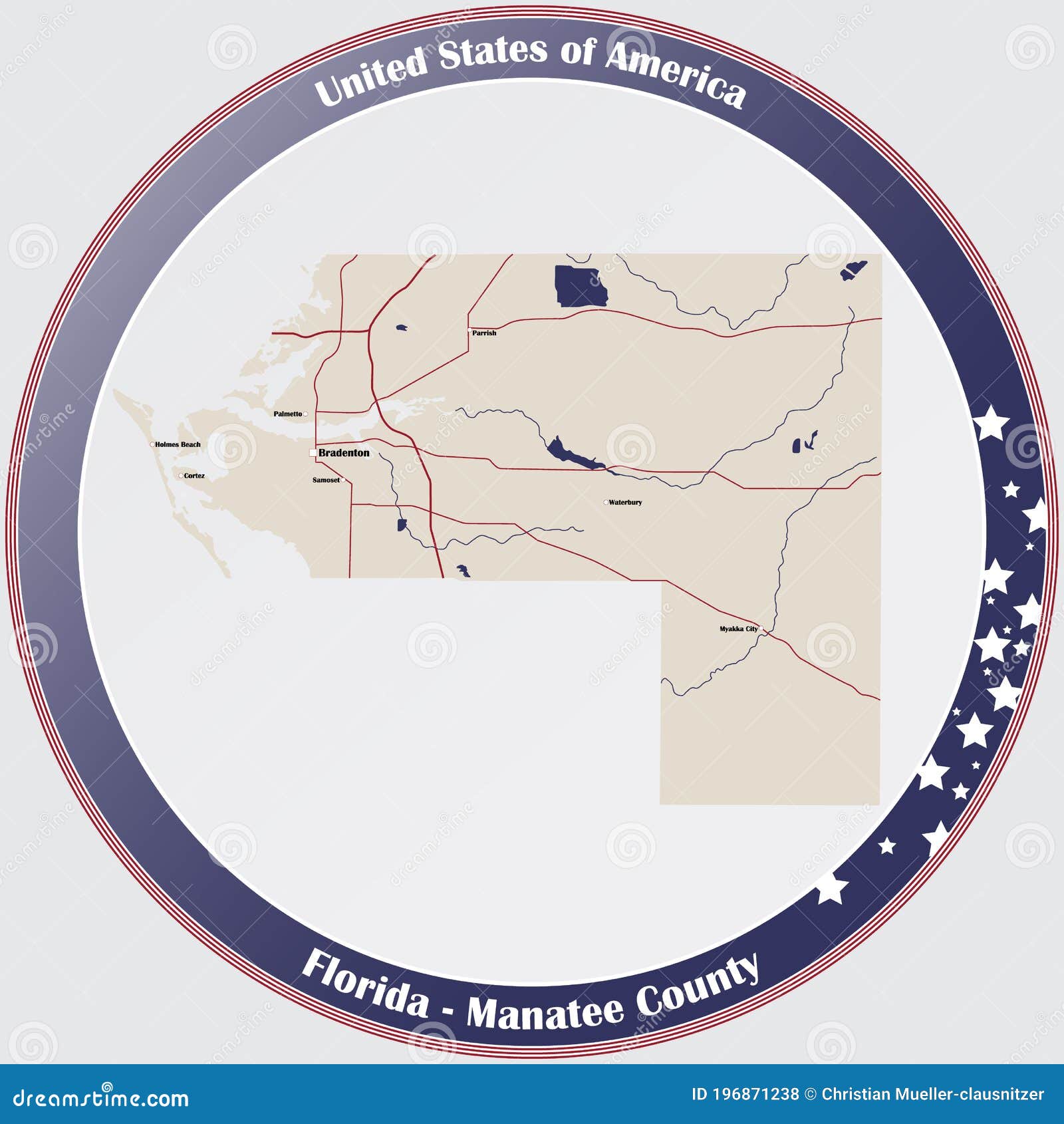 Map of Manatee County in Florida Stock Vector - Illustration of nation ...
