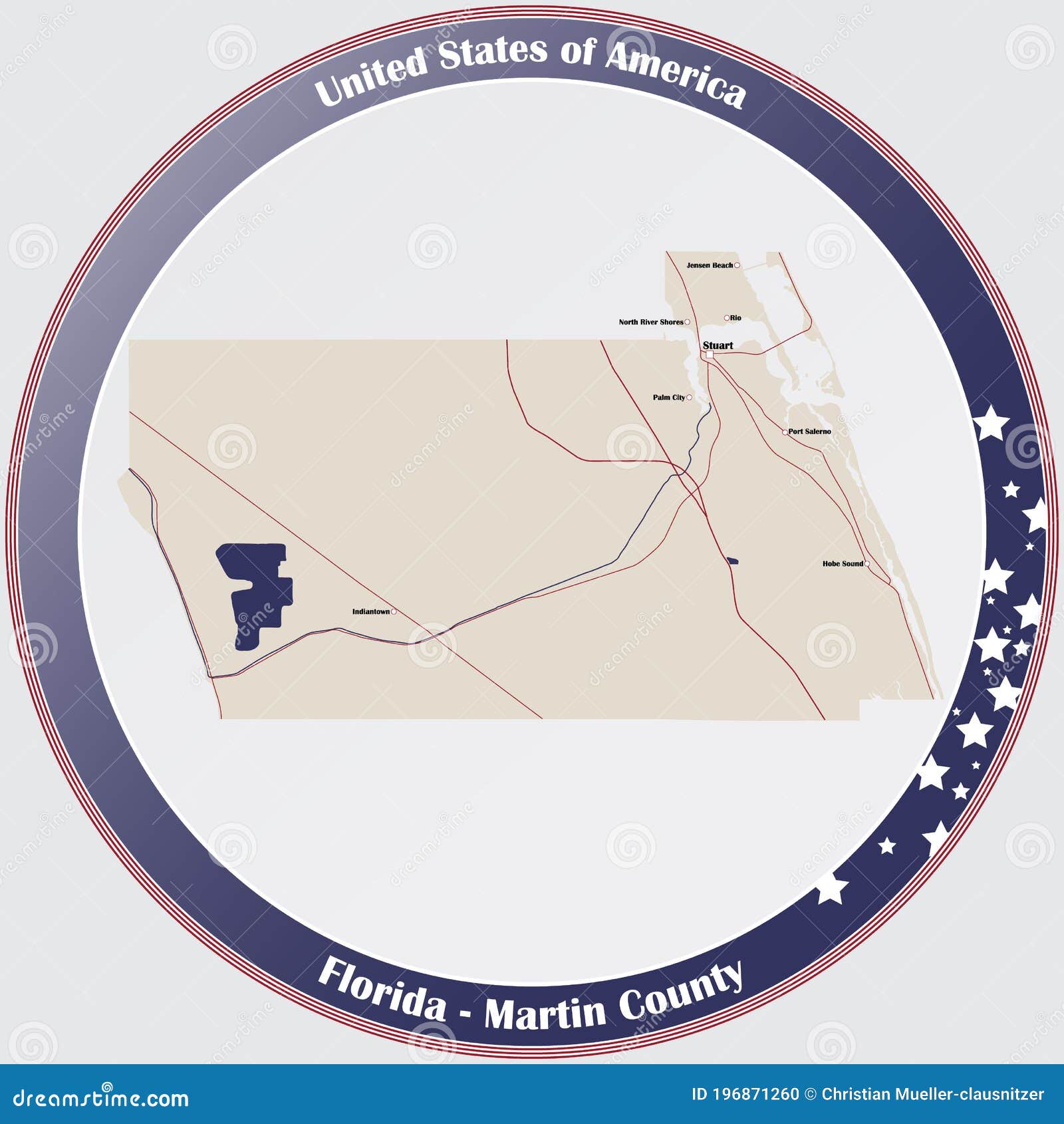 Map of Martin County in Florida Stock Vector - Illustration of martin ...