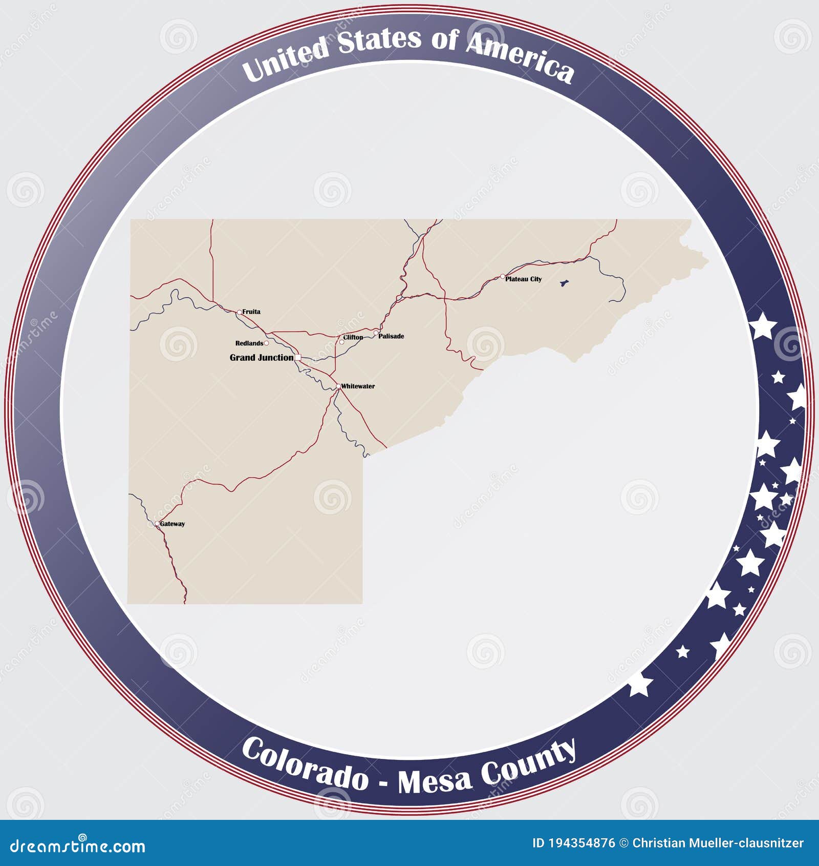 Map of Mesa County in Colorado Stock Vector - Illustration of education ...