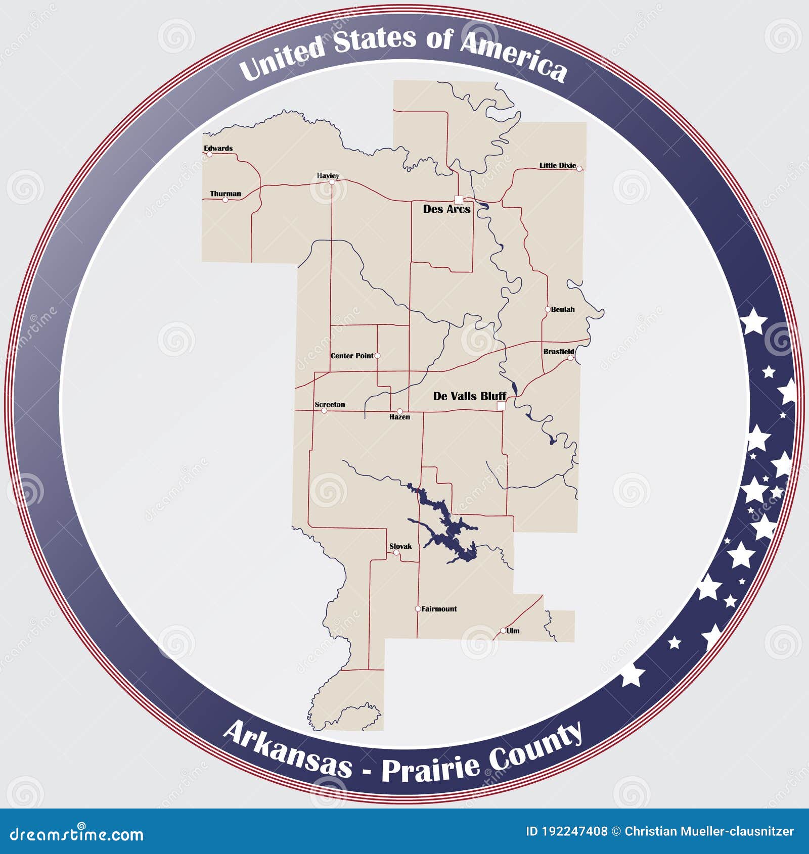 Map of Prairie County in Arkansas Stock Vector - Illustration of ...