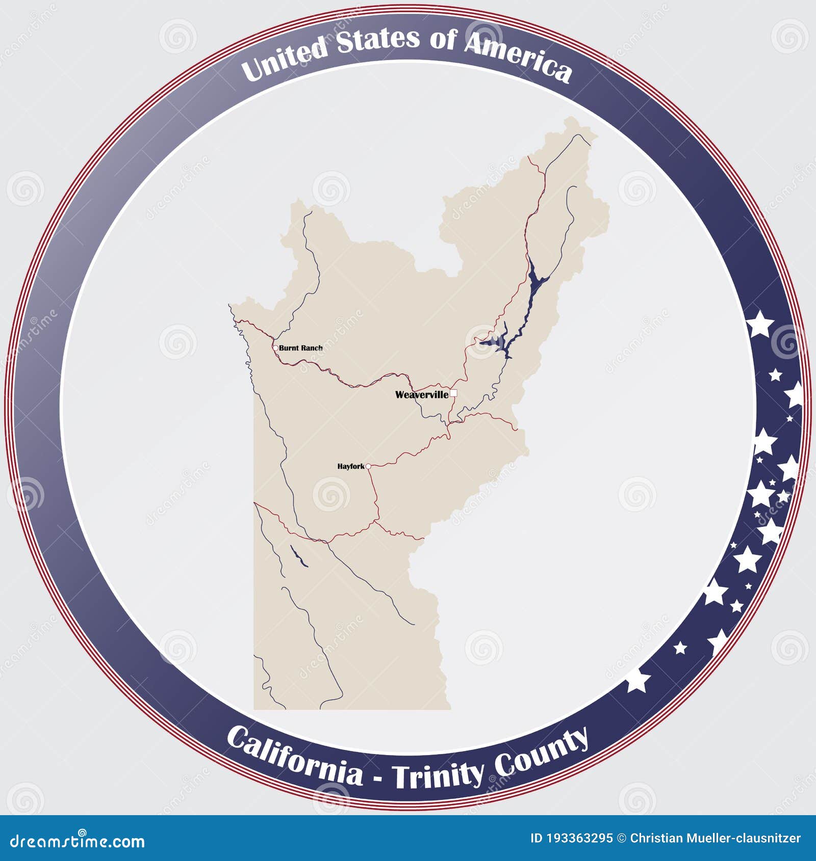 Map of Trinity County in California Stock Vector - Illustration of ...