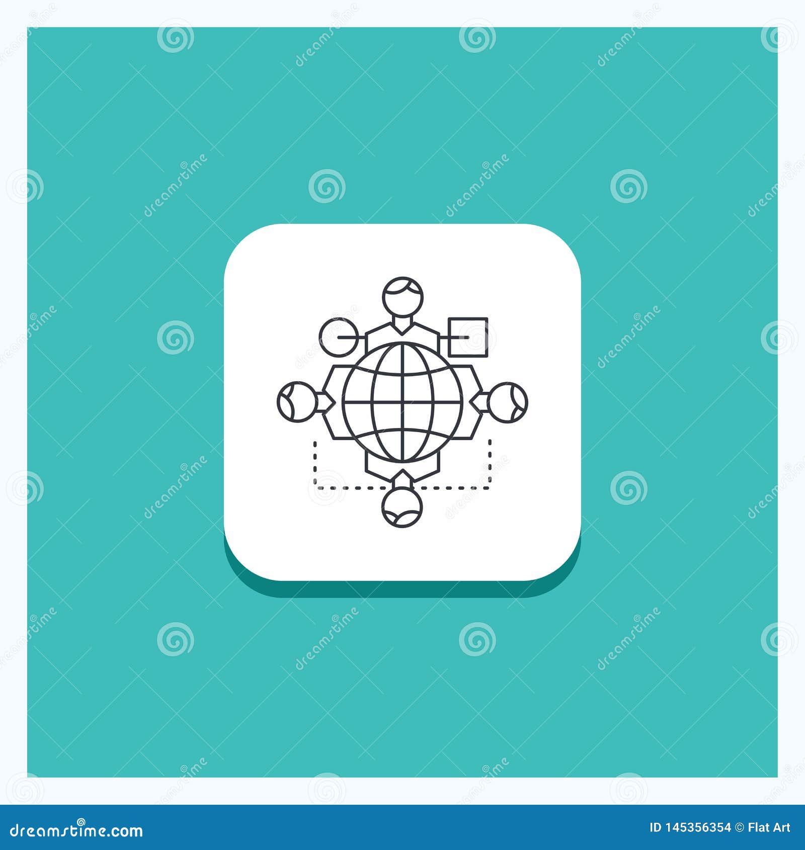 Round Button For Function Instruction Logic Operation Meeting Line Icon Turquoise Background