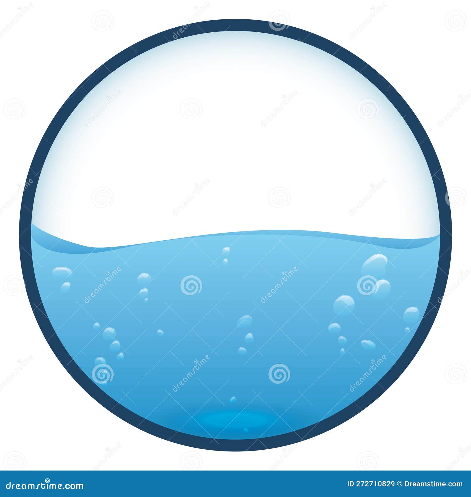 Round Button Half Filled with Water and Bubbles, Vector Illustration ...