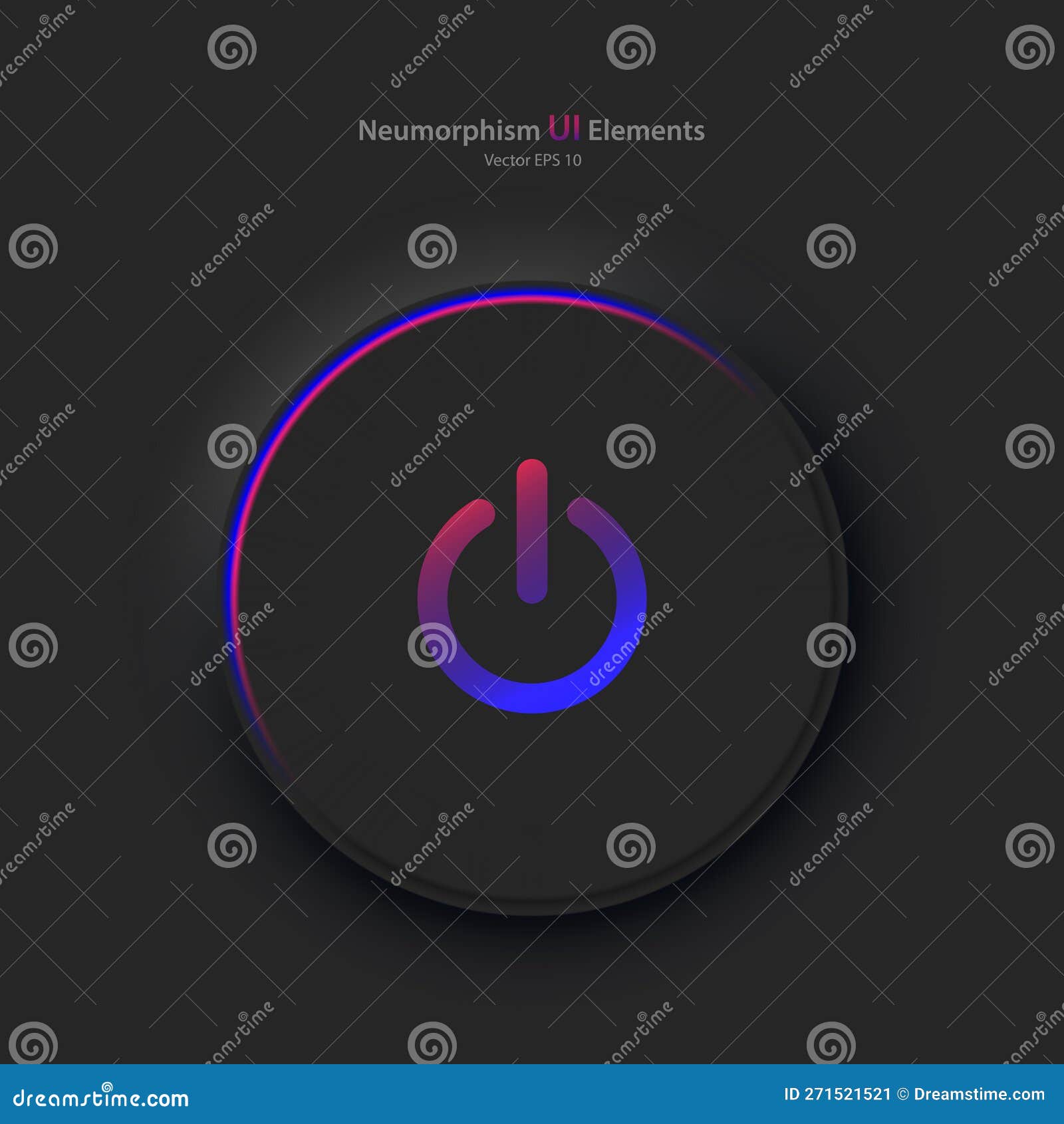 A Round Button with a Pink and Blue Power Symbol on a Black Background ...