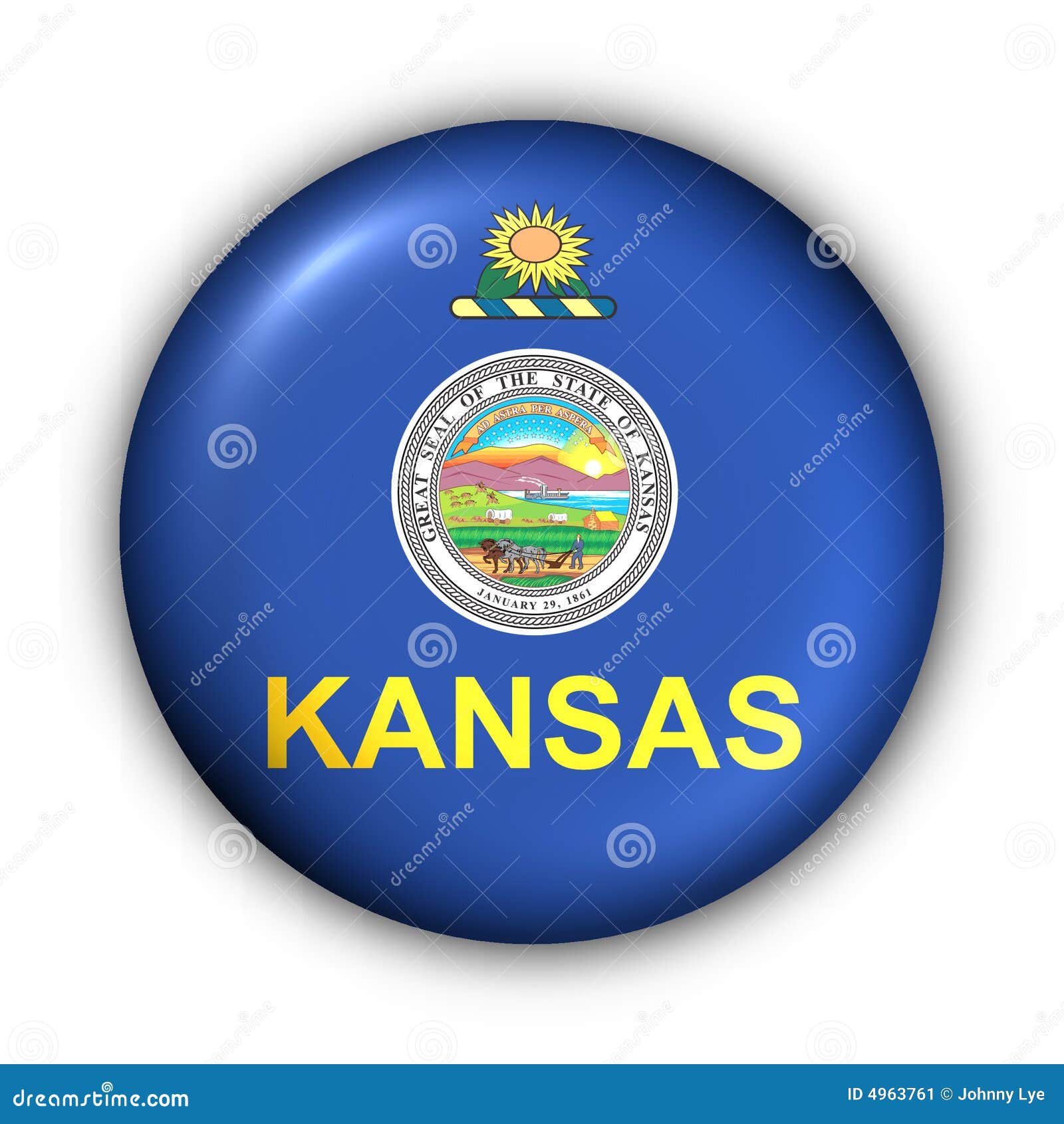Round Button USA State Flag of Kansas Stock Illustration - Illustration ...