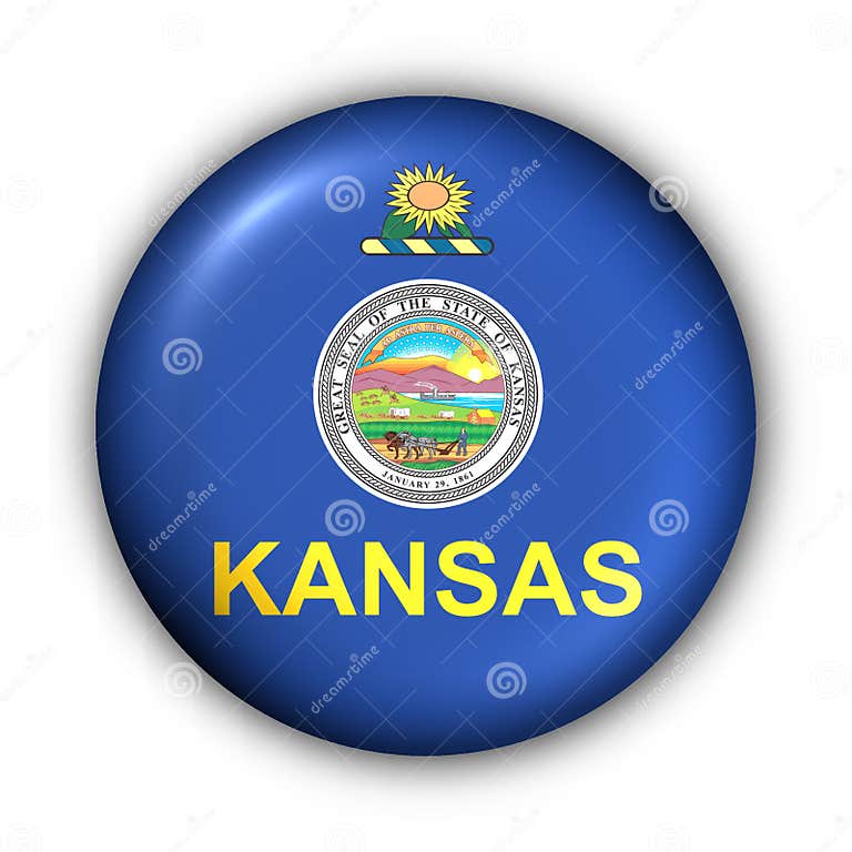 Round Button USA State Flag of Kansas Stock Illustration - Illustration ...