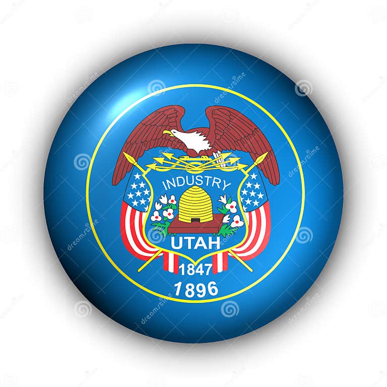 Round Button USA State Flag of Utah Stock Illustration - Illustration ...