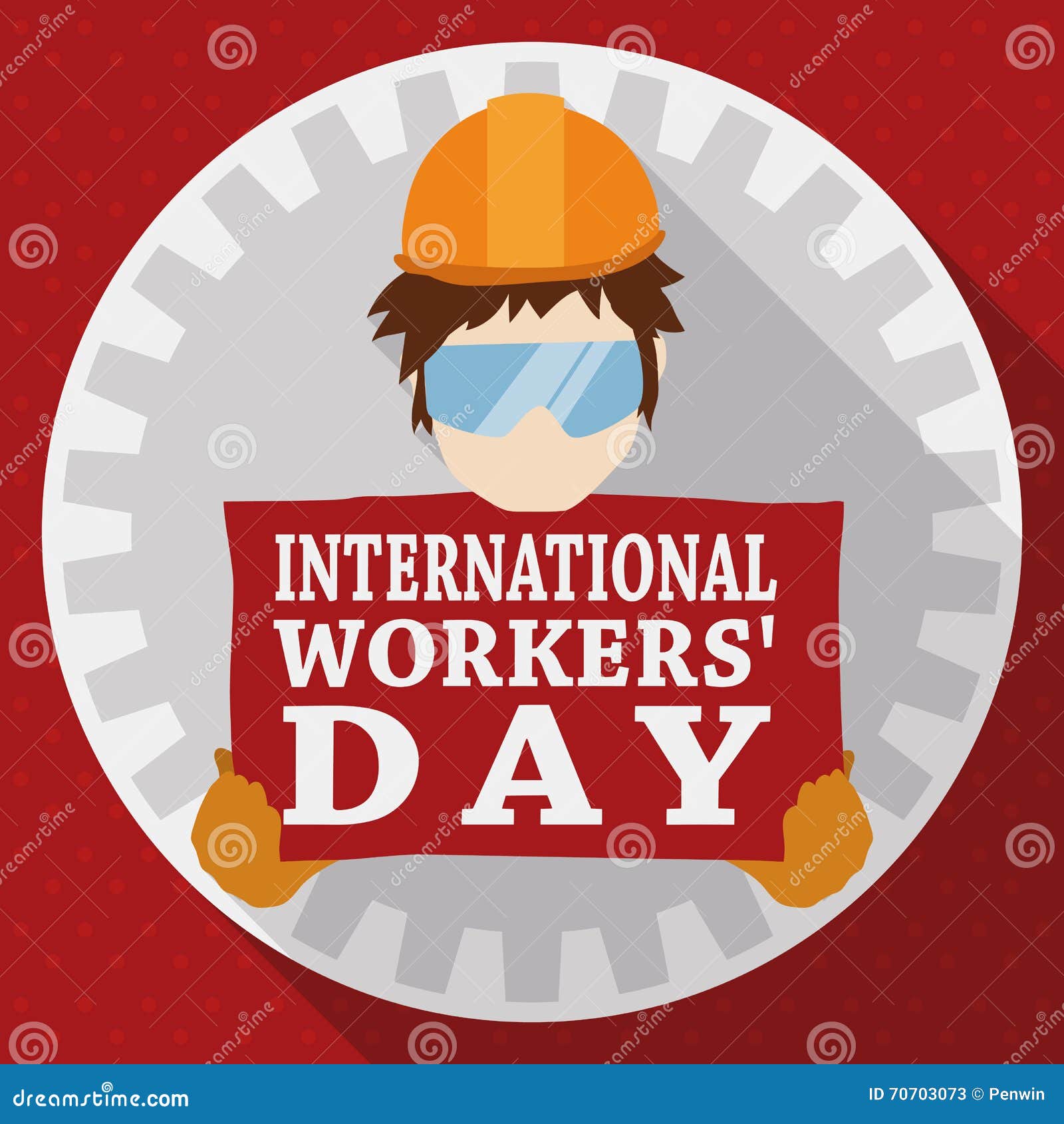 Round Button with Workingman for Workers Day Commemoration, Vector ...
