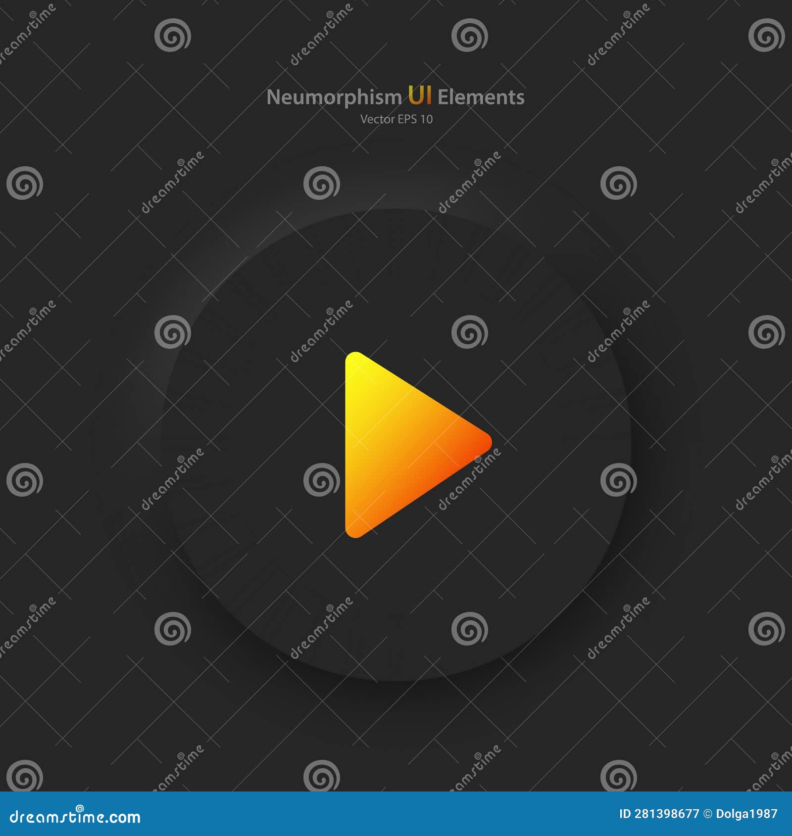 Round Button with Yellow-orange Playback Symbol on a Black Background ...