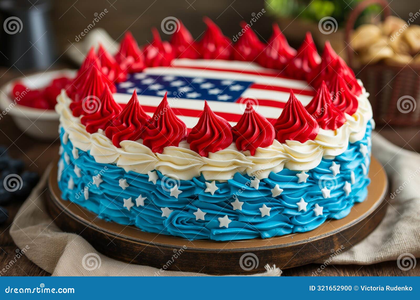 Round Cake with American Flag Design Stock Photo - Image of gourmet ...