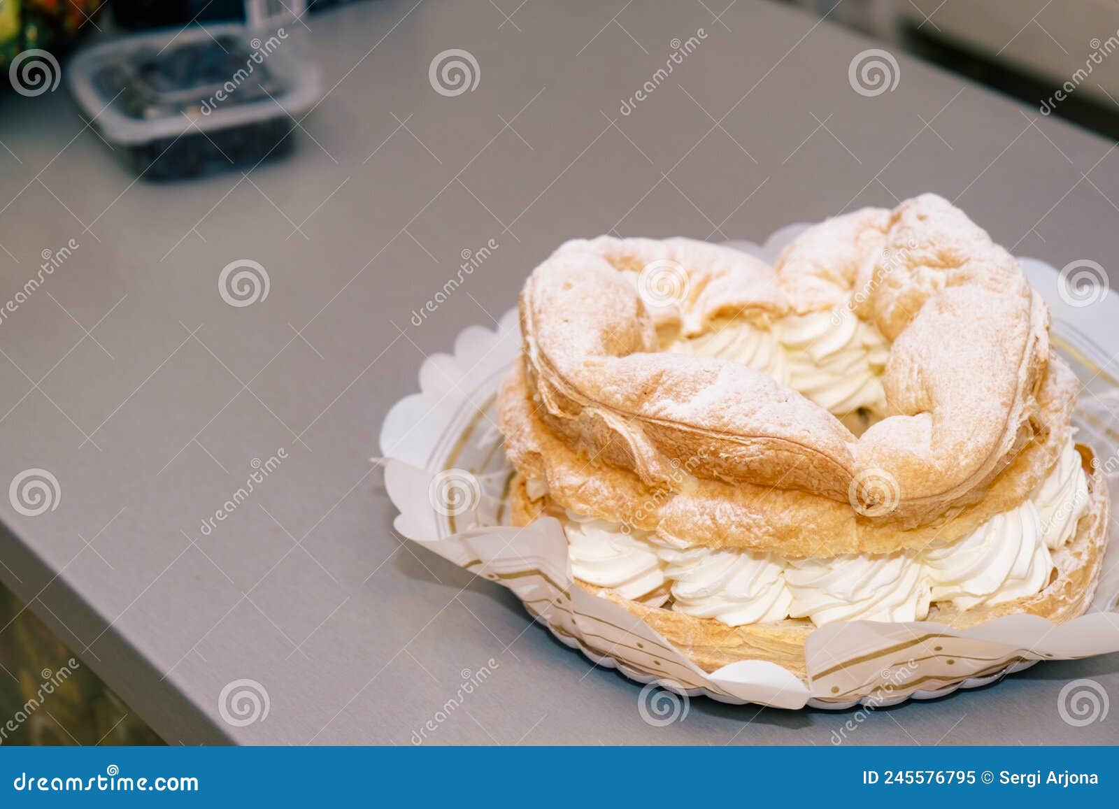 Round Cake Filled with Cream in the Center Stock Image - Image of donut ...