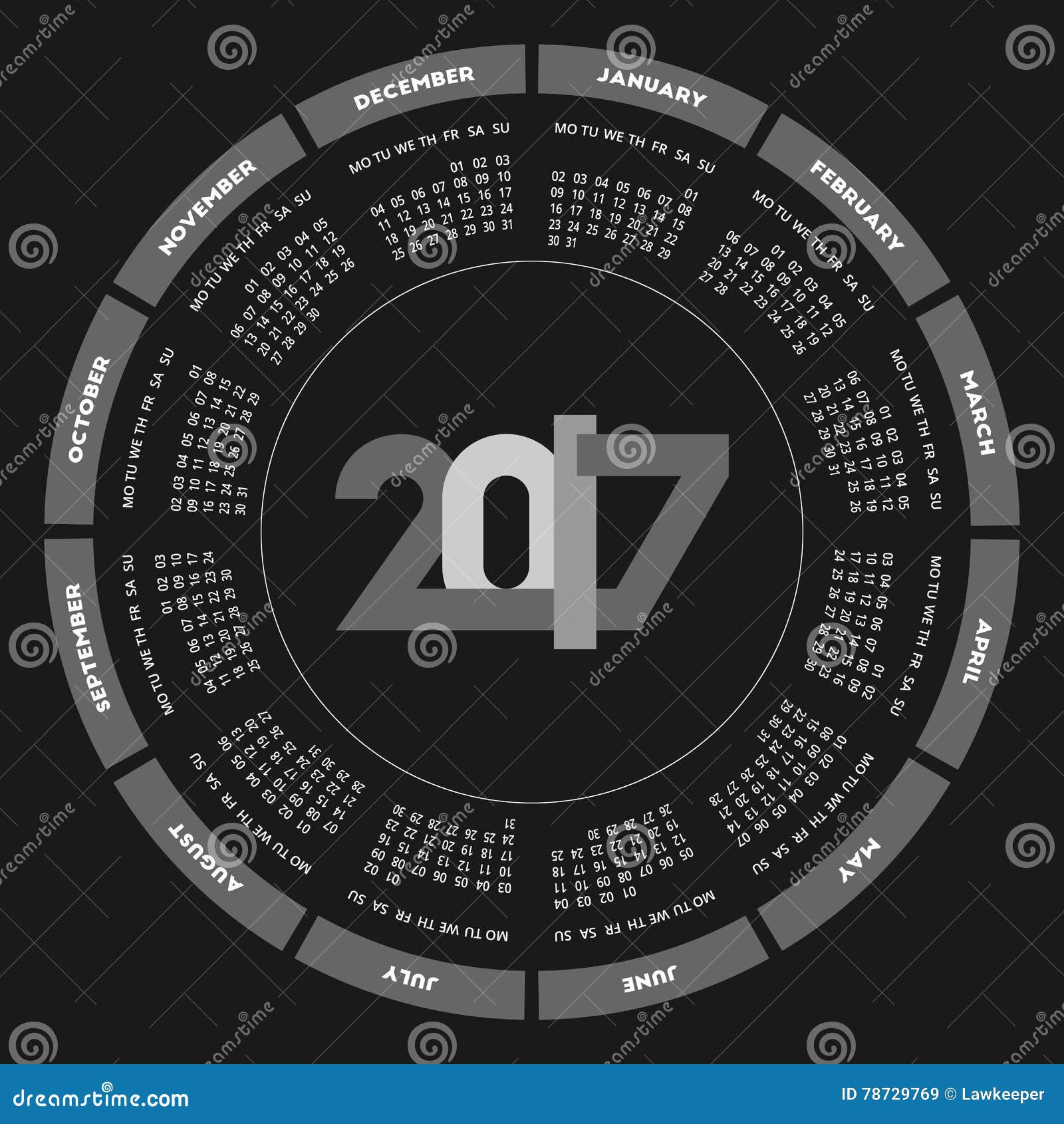 Round calendar 2017 design stock vector. Illustration of july - 78729769